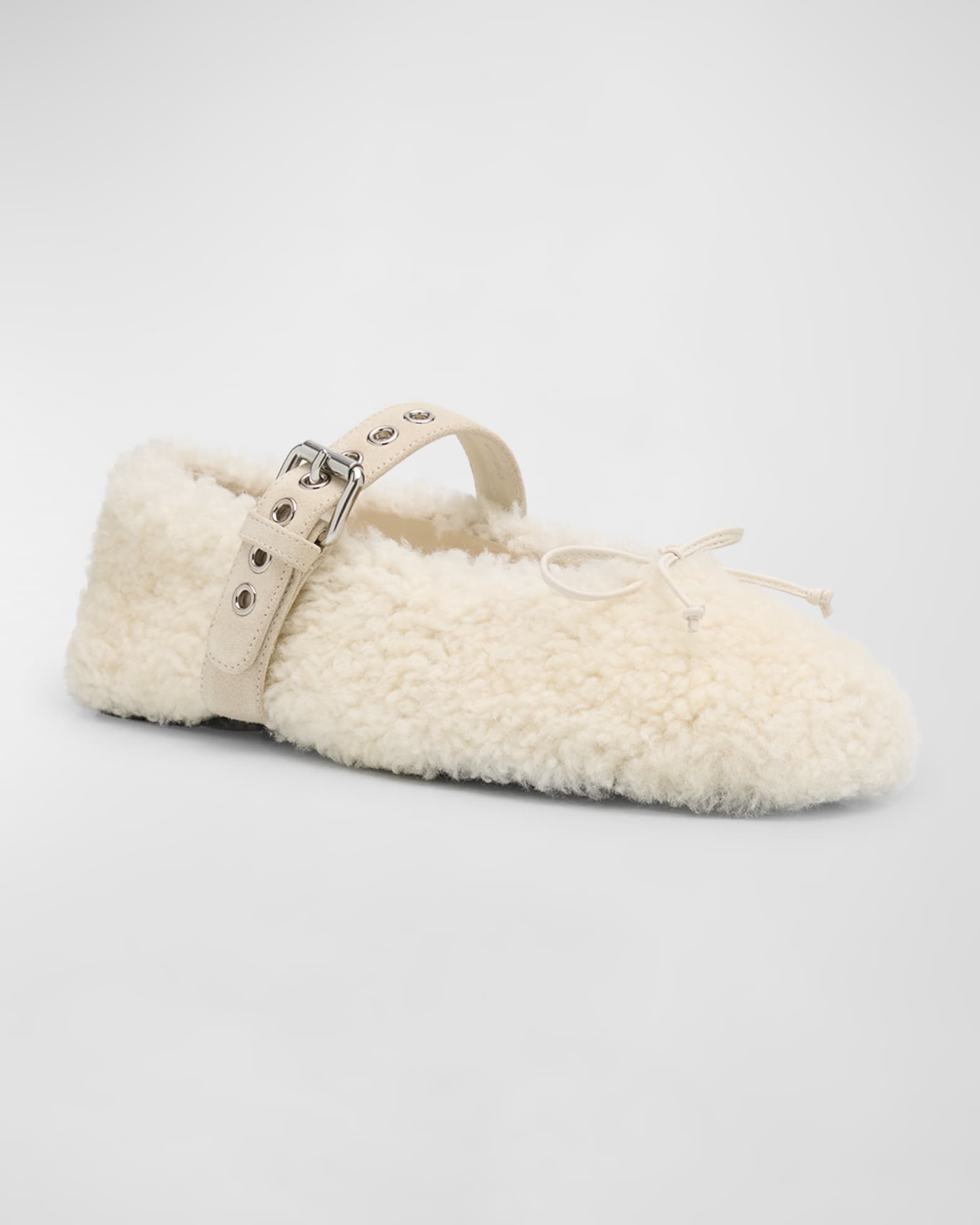 Miu Miu Shearling Mary Jane Ballerina Flats | Neiman Marcus