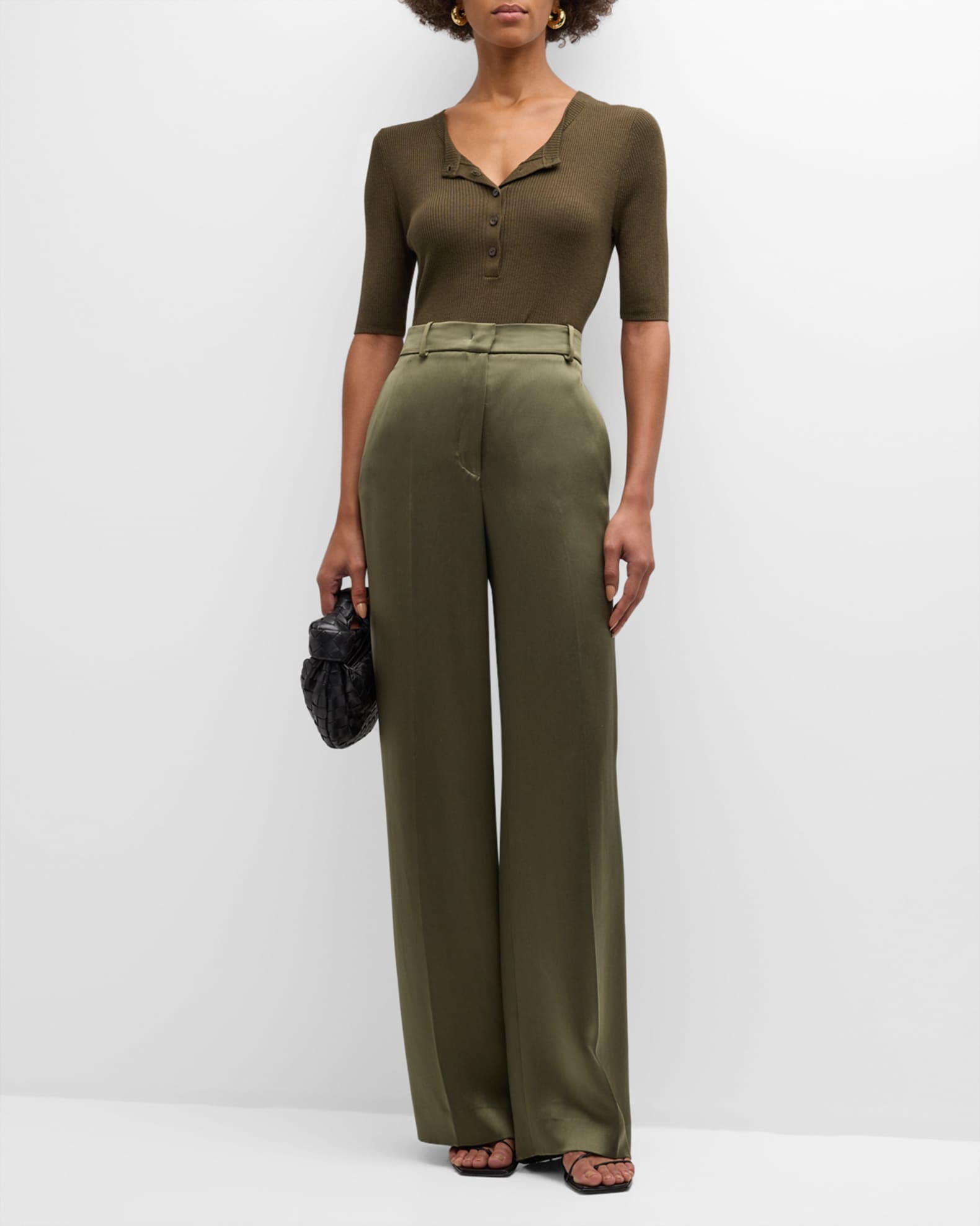 Enza Costa Silk Ribbed Half-Sleeve Henley | Neiman Marcus