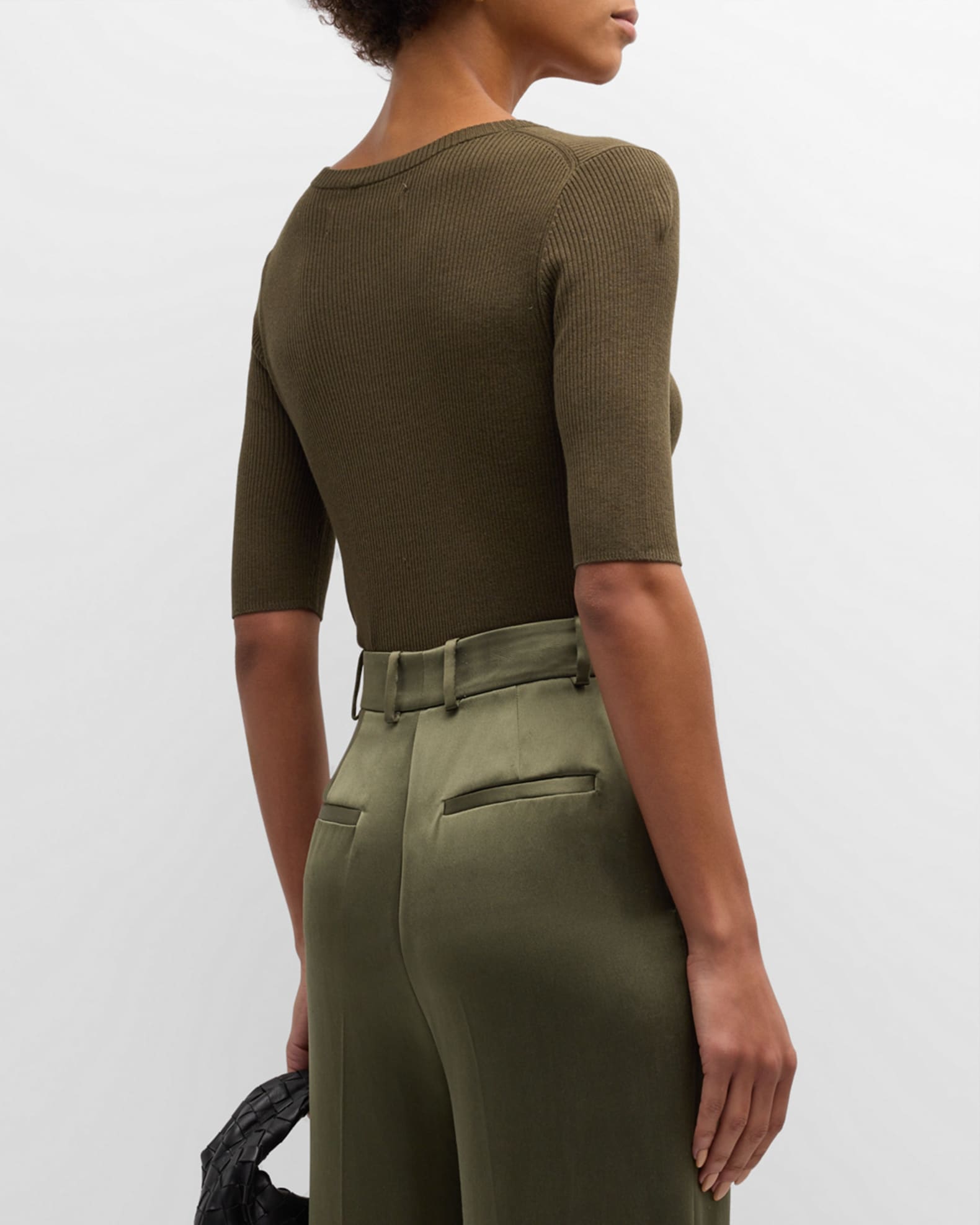 Enza Costa Silk Ribbed Half-Sleeve Henley | Neiman Marcus