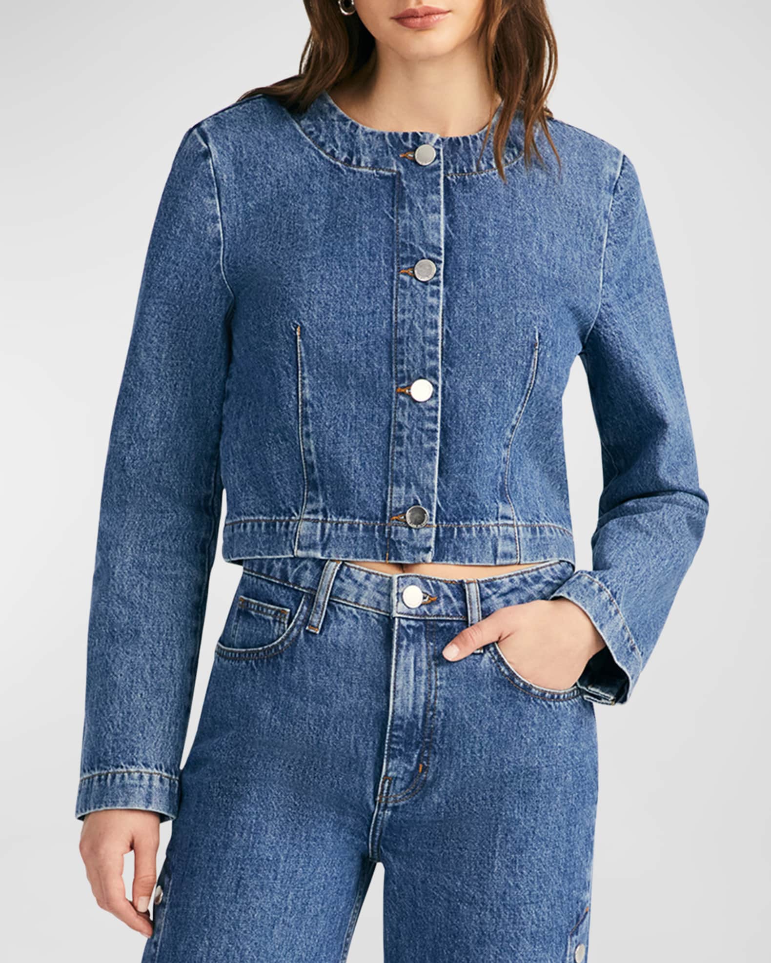 Derek Lam 10 Crosby Ezra Collarless Denim Jacket | Neiman Marcus