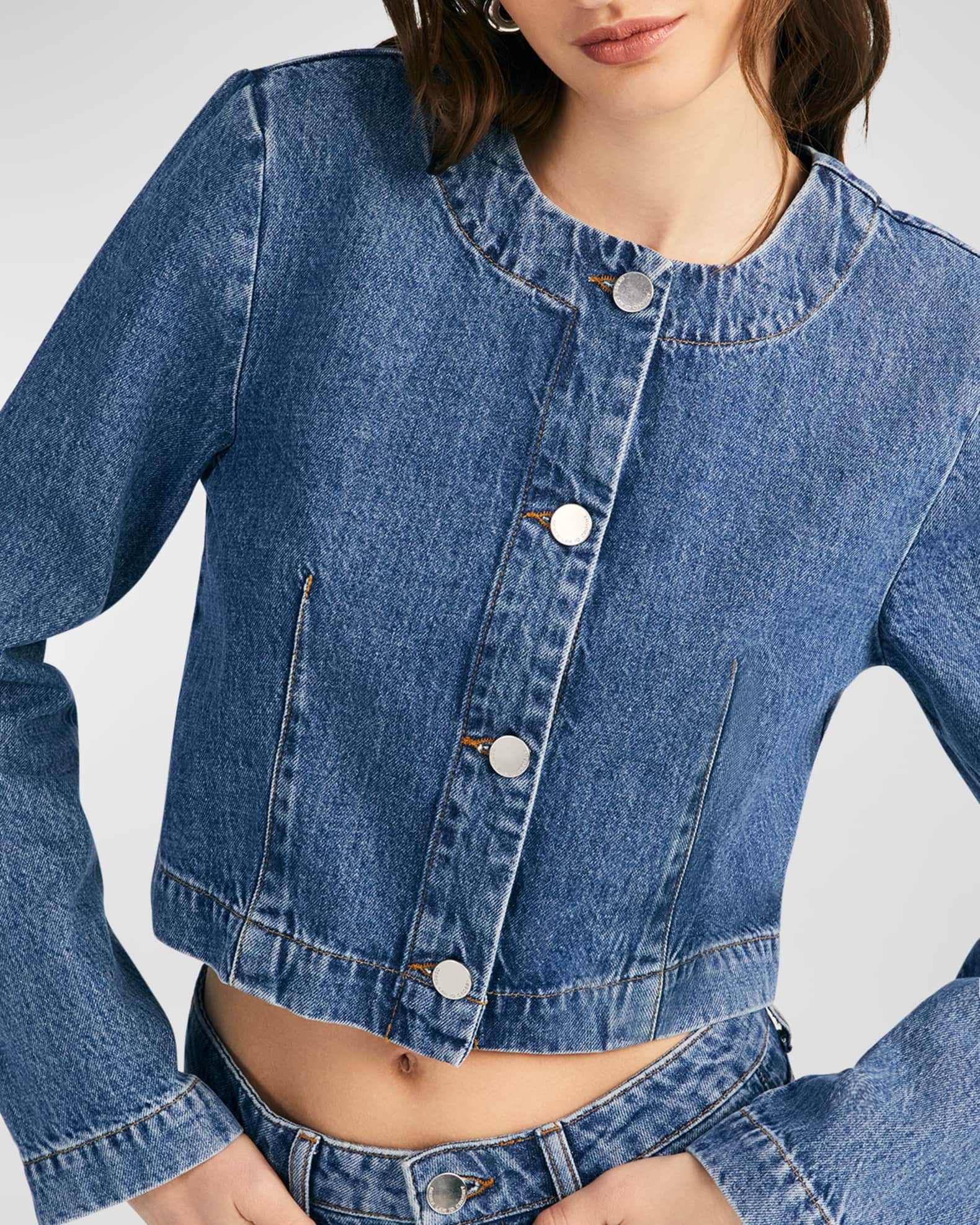 Derek Lam 10 Crosby Ezra Collarless Denim Jacket | Neiman Marcus