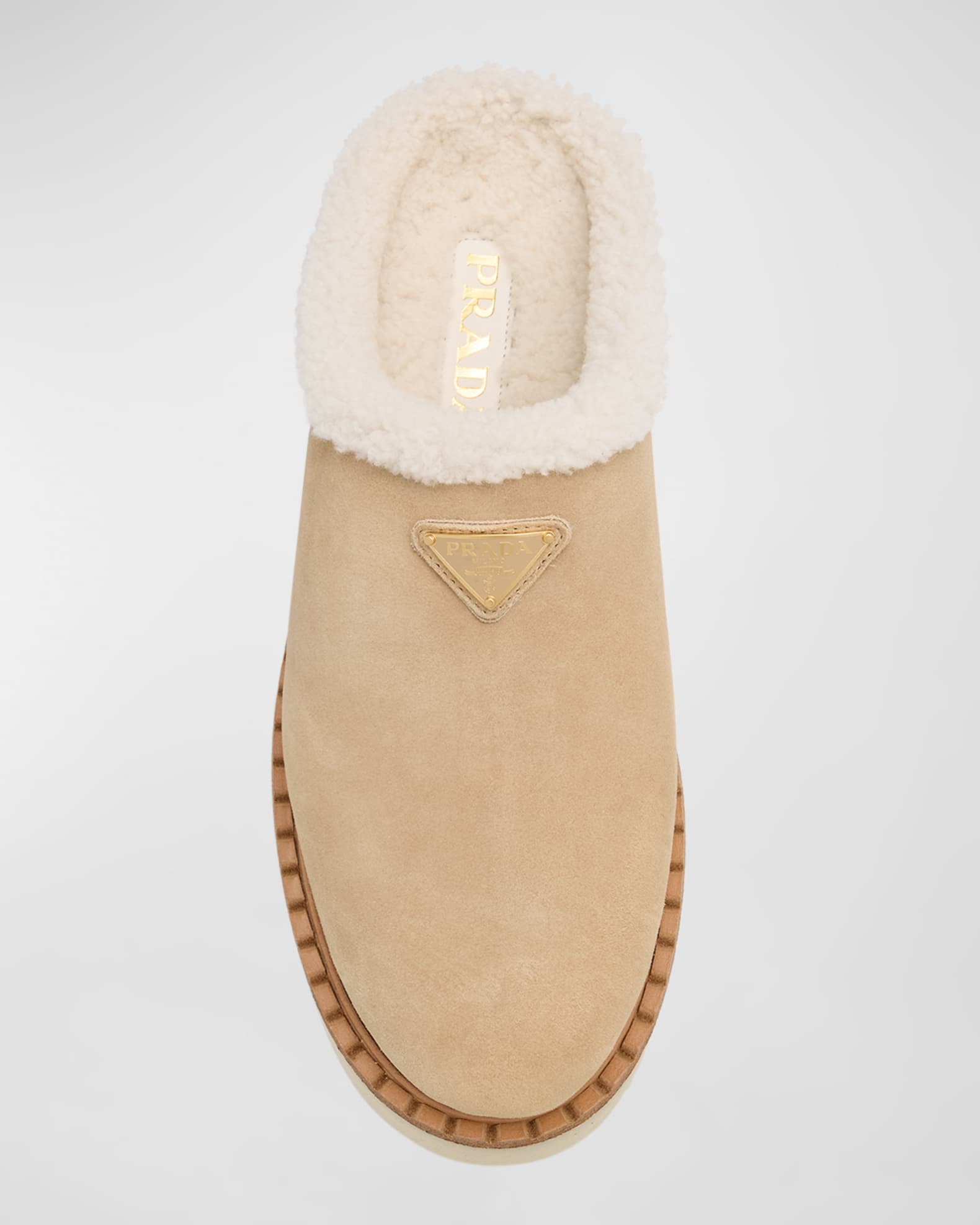 Prada Suede Shearling Cozy Platform Mules | Neiman Marcus