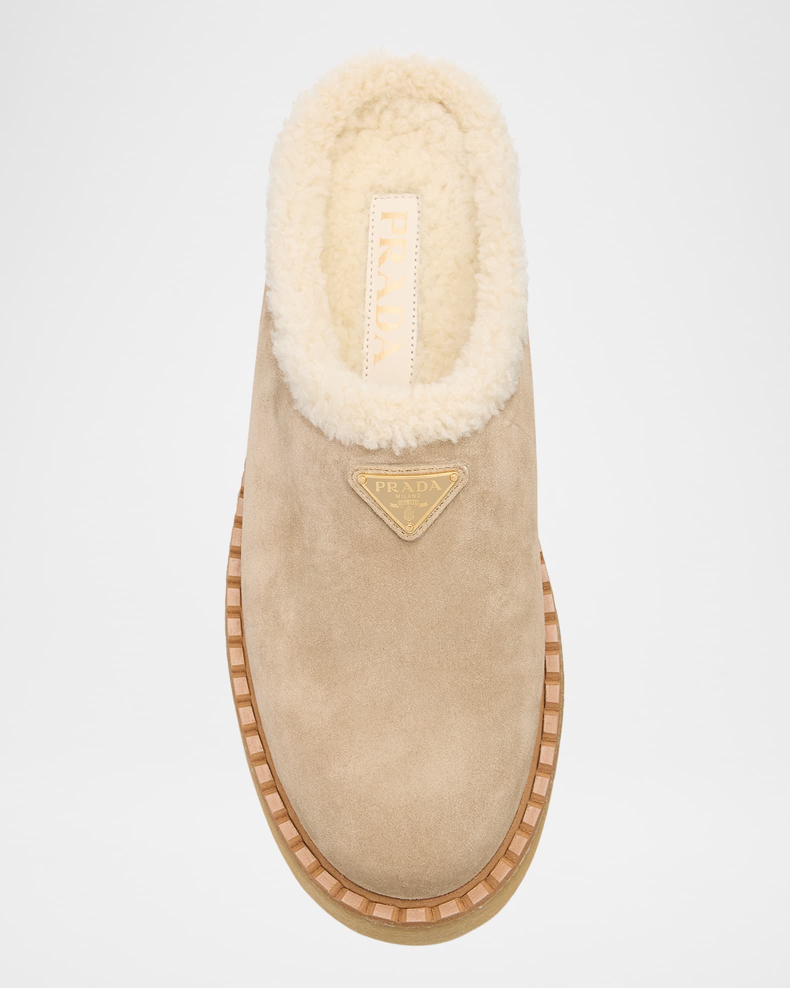 Prada Suede Shearling Cozy Platform Mules | Neiman Marcus