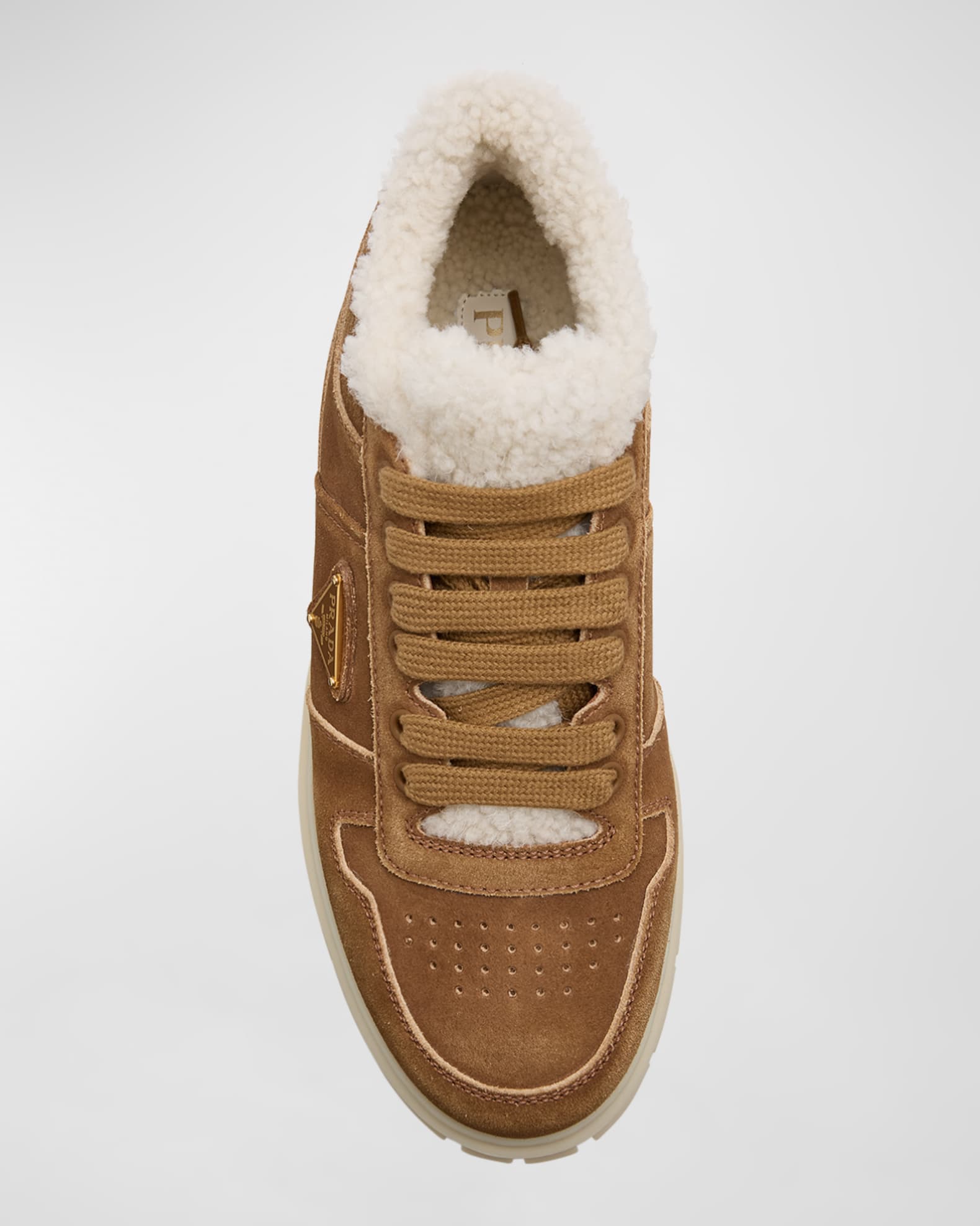 Prada Suede Shearling Winter Platform Sneakers | Neiman Marcus