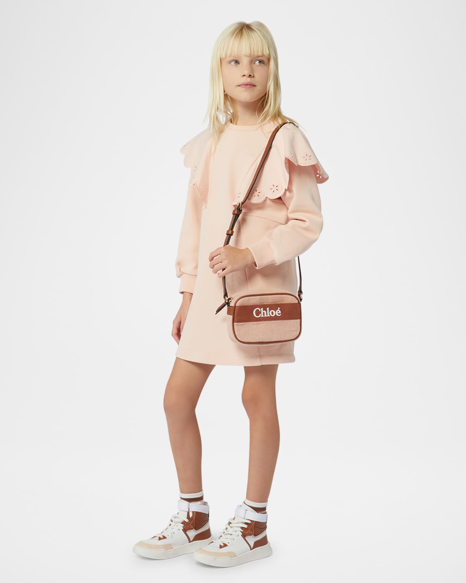 Chloe Girl's Embroidered Logo-Print Hoodie Dress, Size 8-14 | Neiman Marcus
