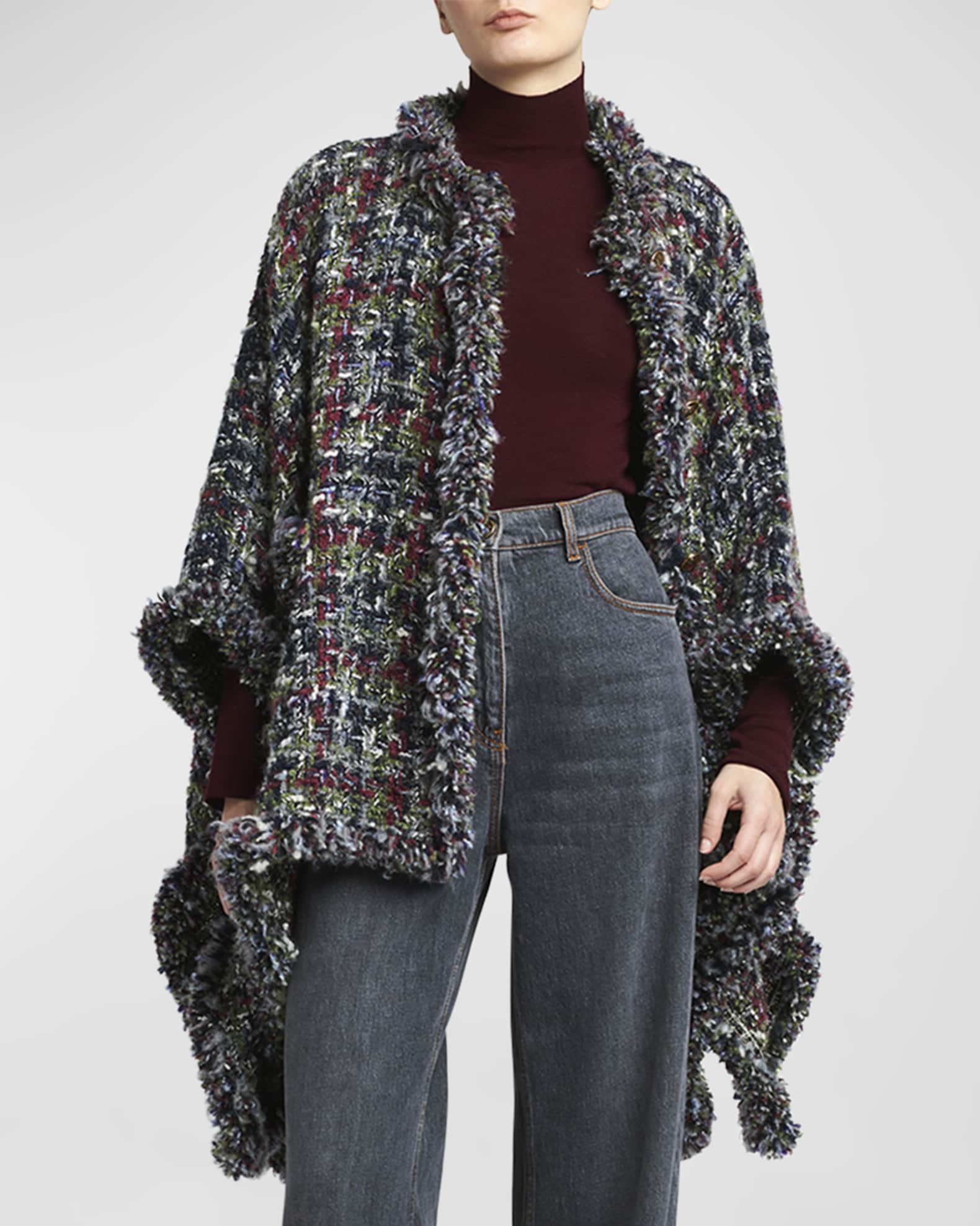 Etro Tweed Wool-Blend Cape | Neiman Marcus