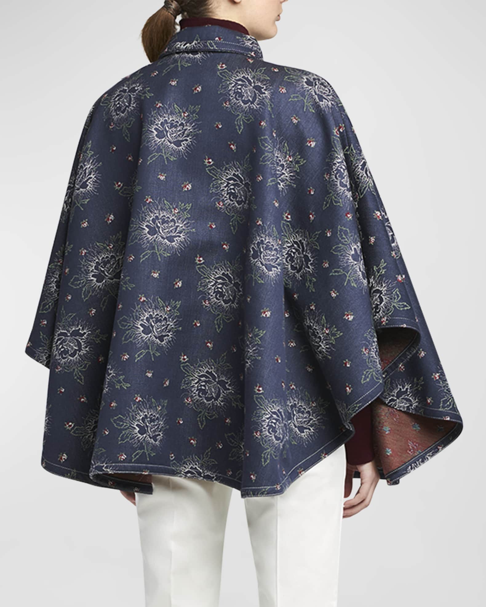 Etro Denim Embroidered Floral Cape | Neiman Marcus