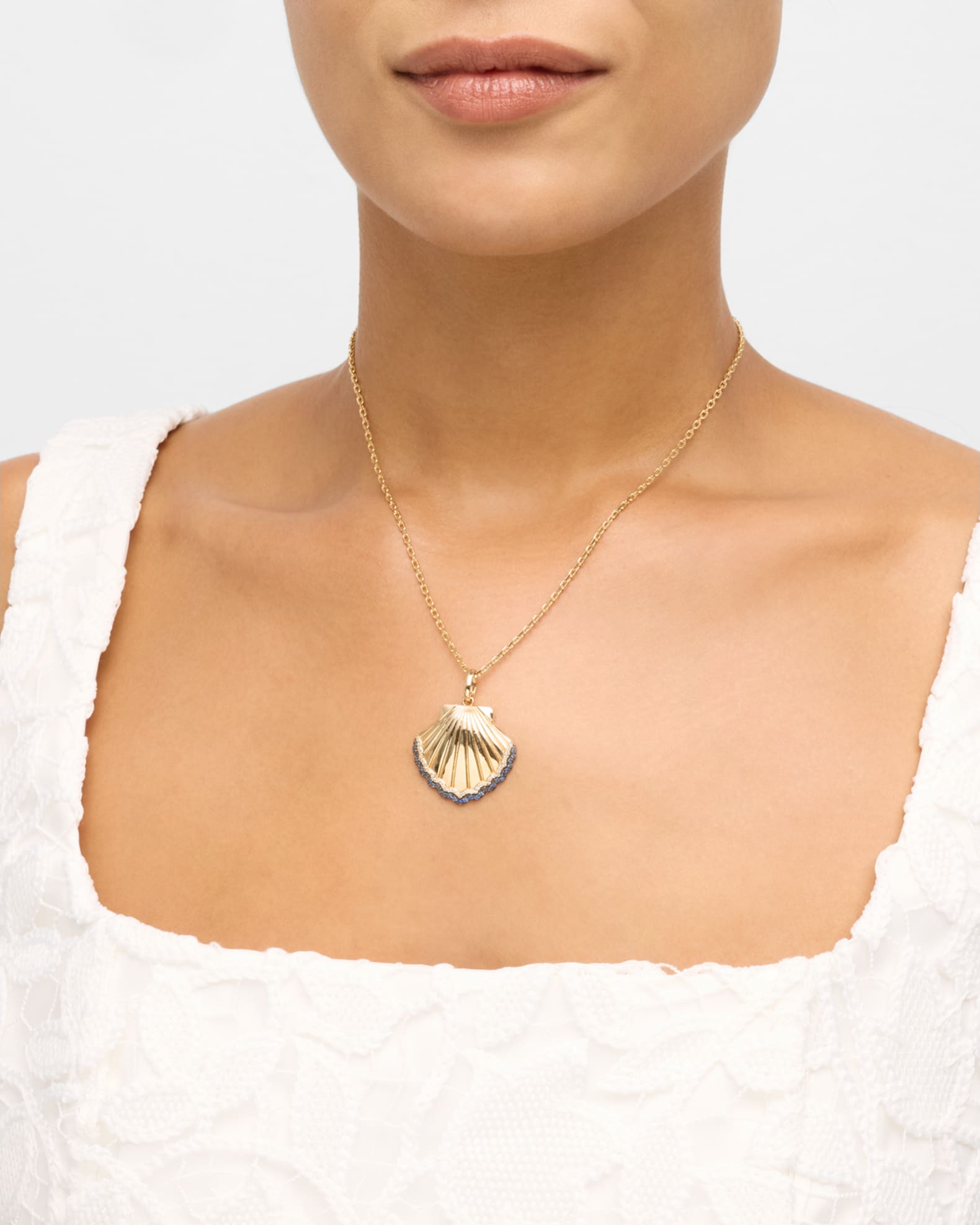 Siena Jewelry 14K Yellow Gold Diamond Sapphire Shell Charm Necklace ...