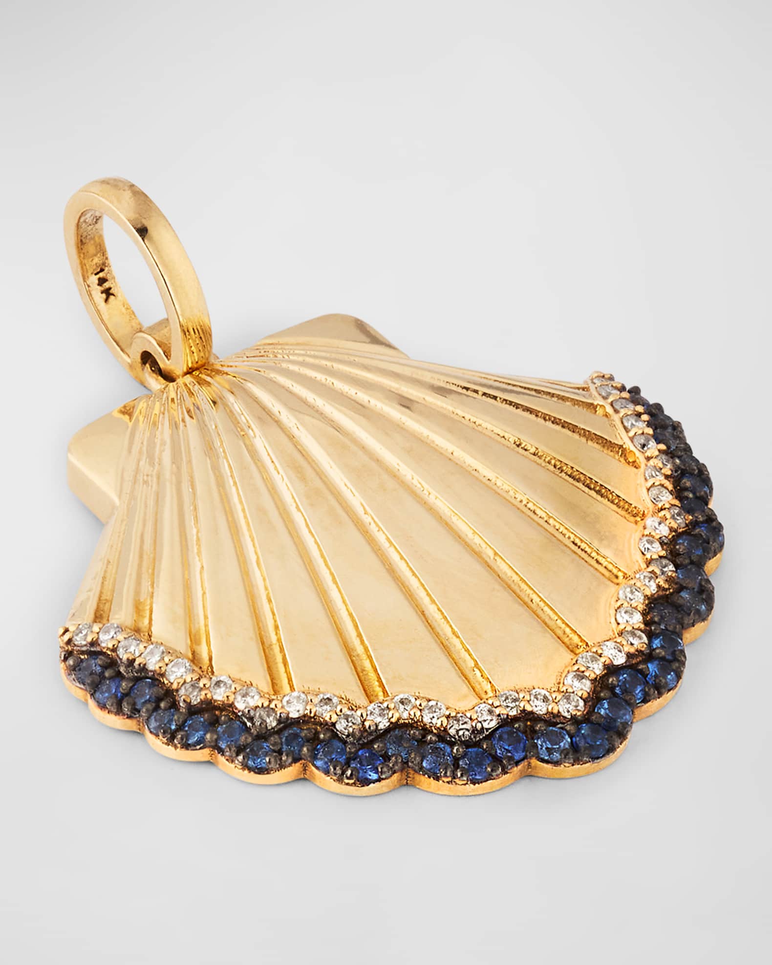 Siena Jewelry 14K Yellow Gold Diamond Sapphire Shell Charm Necklace ...