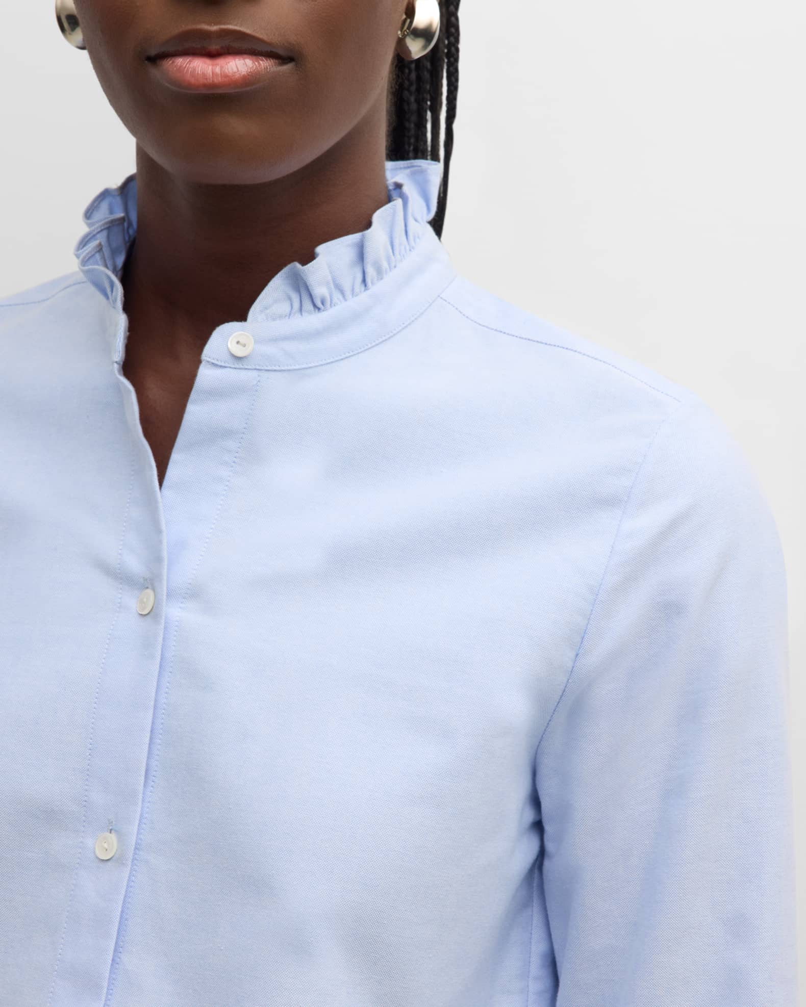 Nili Lotan Lydia Ruffle Chambray Button-Down Shirt | Neiman Marcus