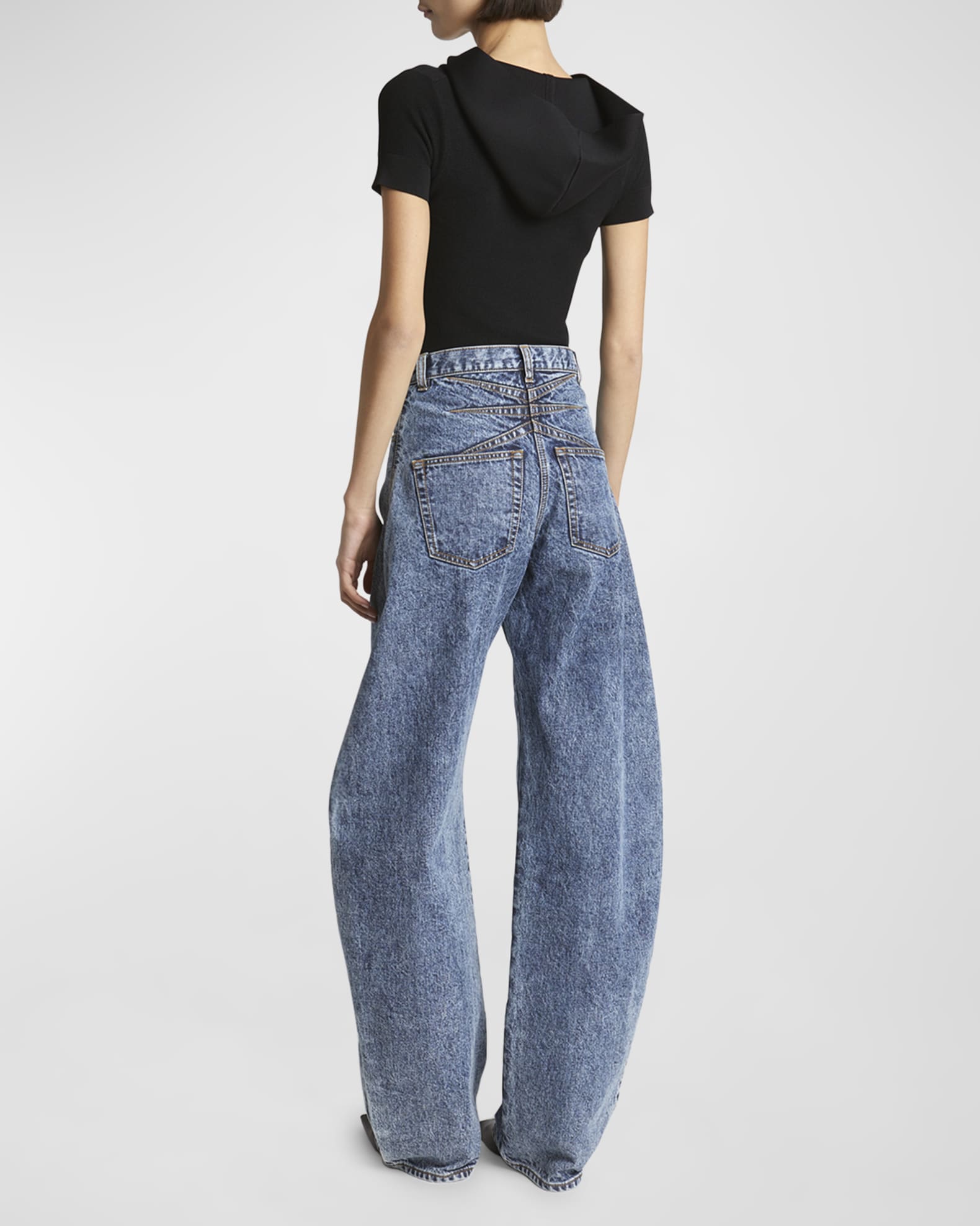 ALAIA Rounded Leg Denim Pants | Neiman Marcus