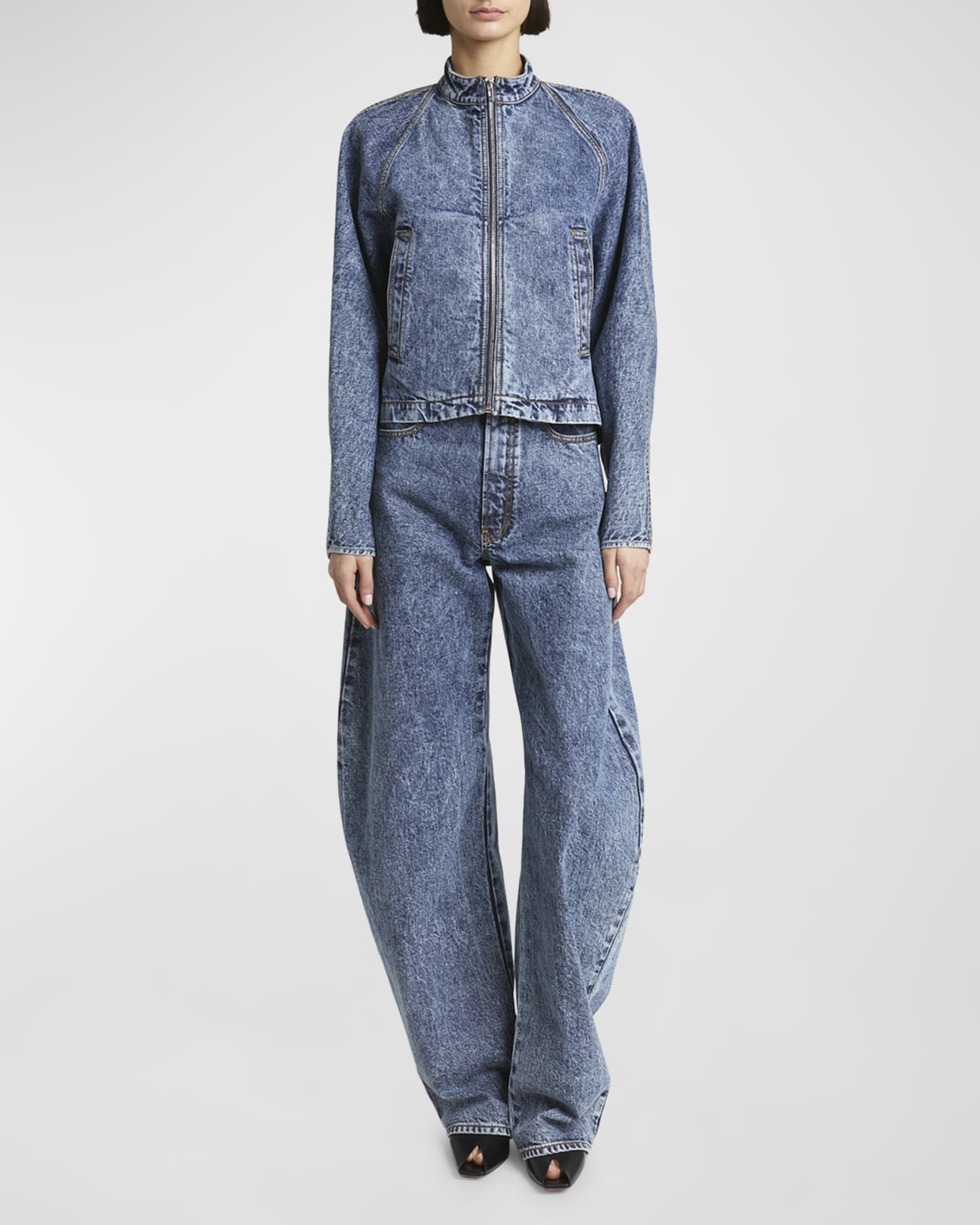 ALAIA Rounded Leg Denim Pants | Neiman Marcus