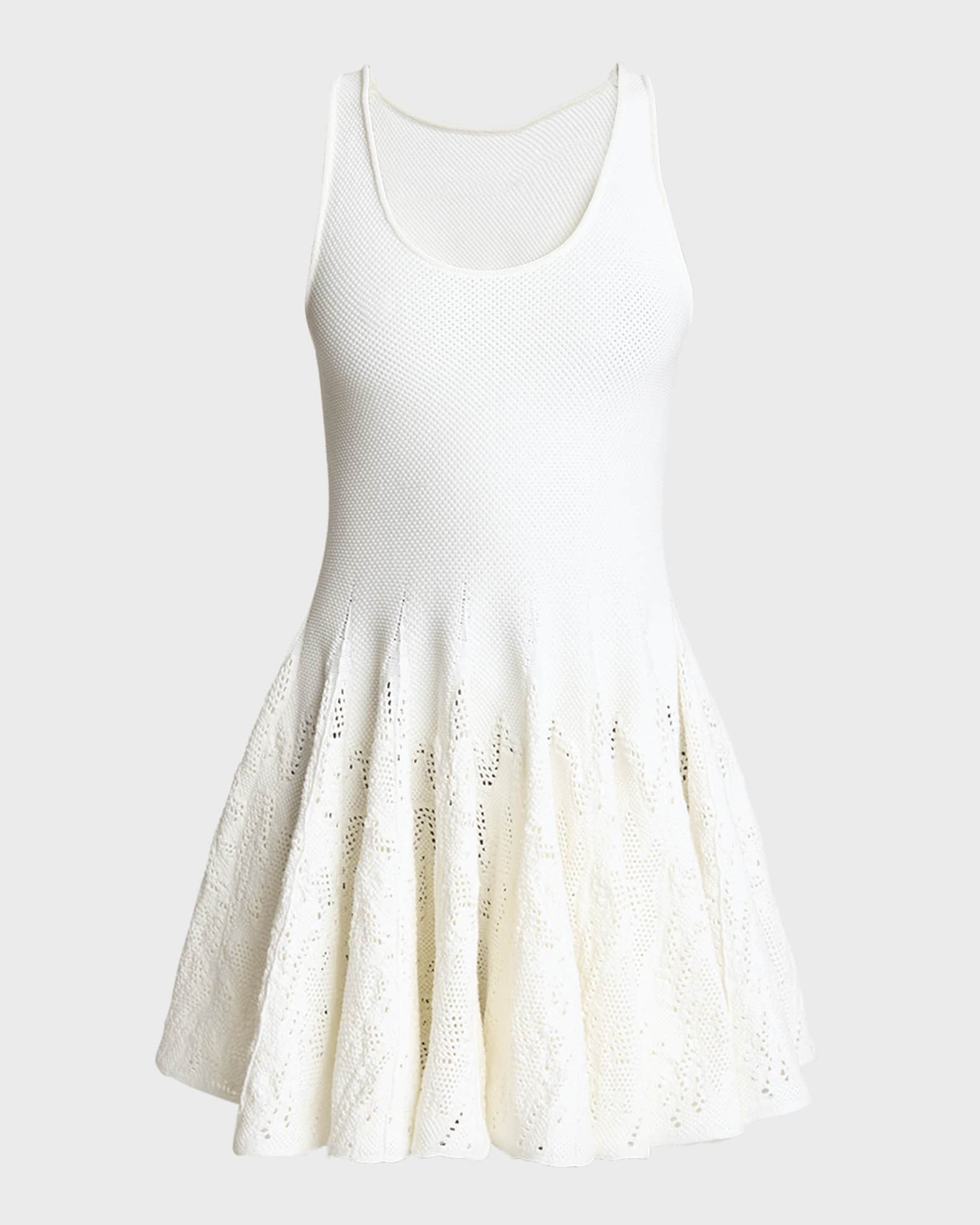ALAIA Flared Skater Mini Dress with Lace Detail | Neiman Marcus