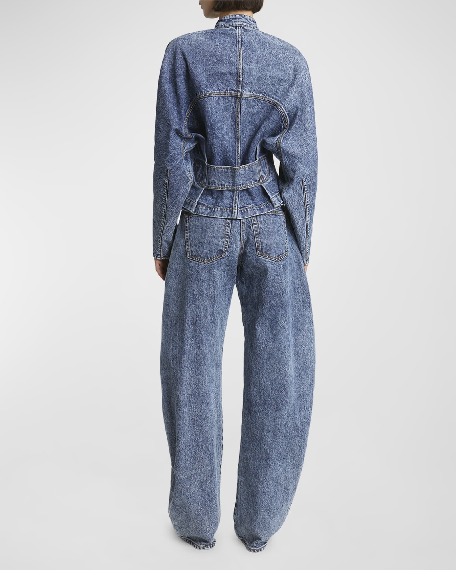 ALAIA Denim Zip-Up Jacket with Rounded Sleeves | Neiman Marcus