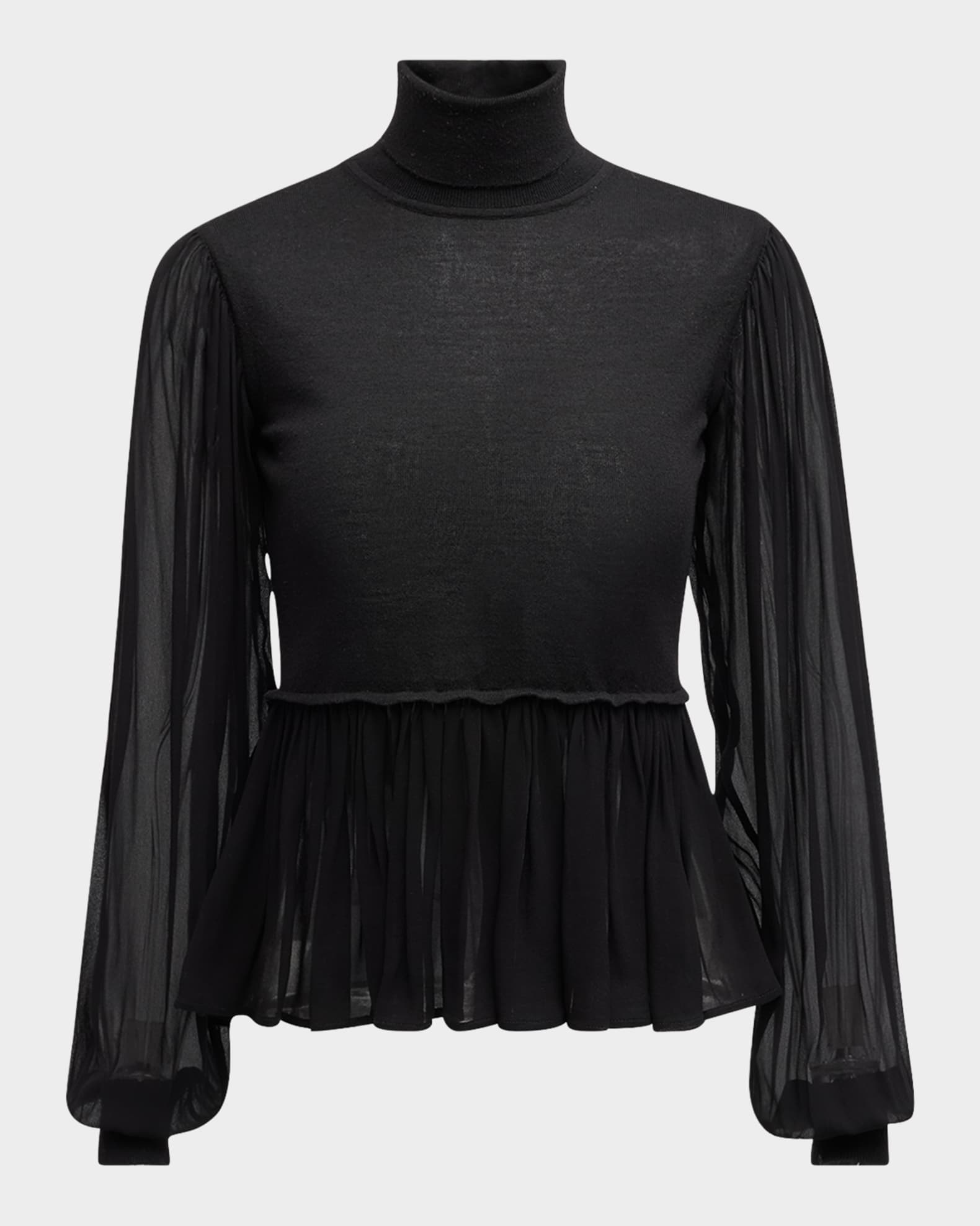 Ulla Johnson Liana Sheer-Sleeve Wool and Silk Combo Turtleneck Top ...