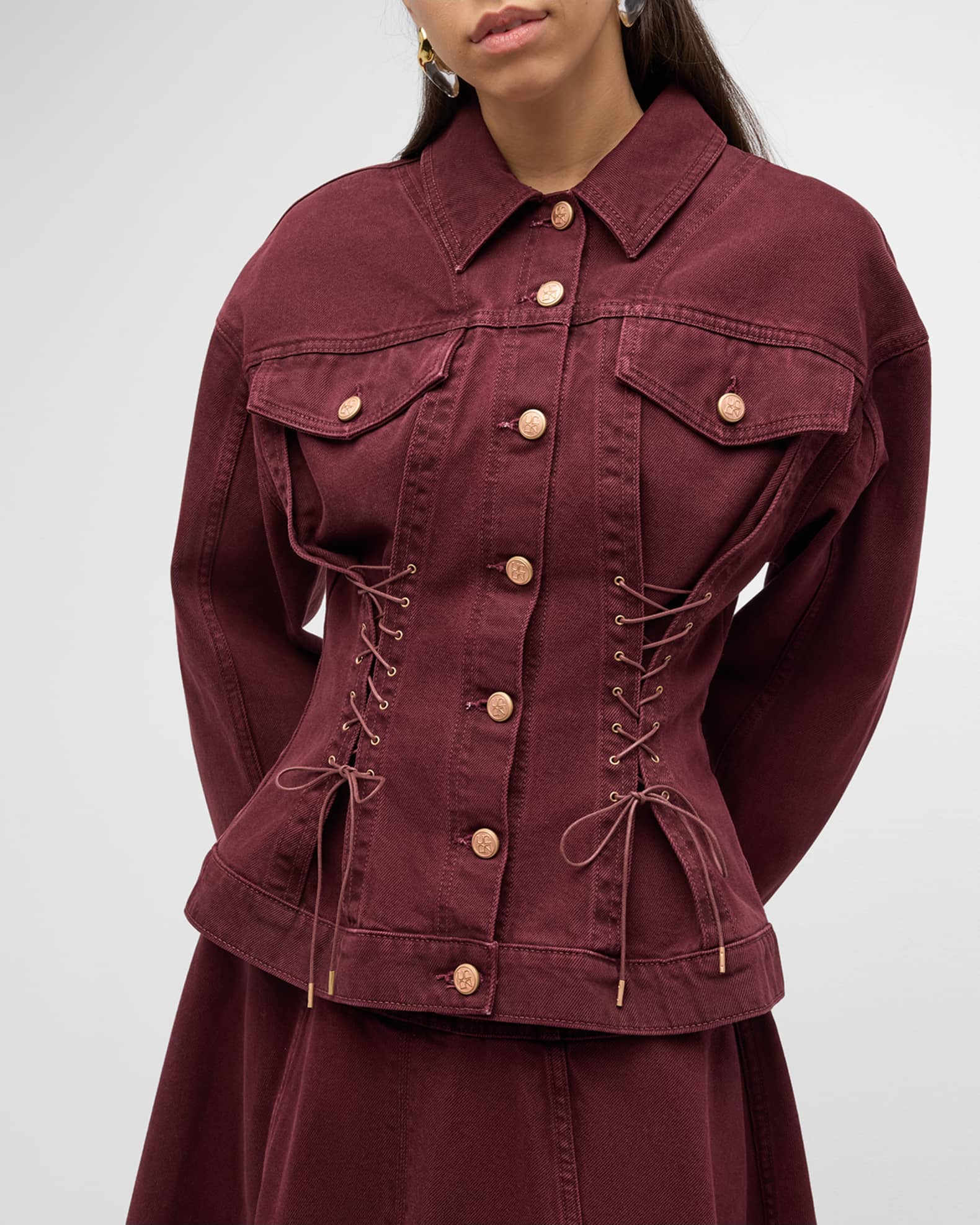 Ulla Johnson Naomi Lace-Up Nipped-Waist Denim Jacket | Neiman Marcus