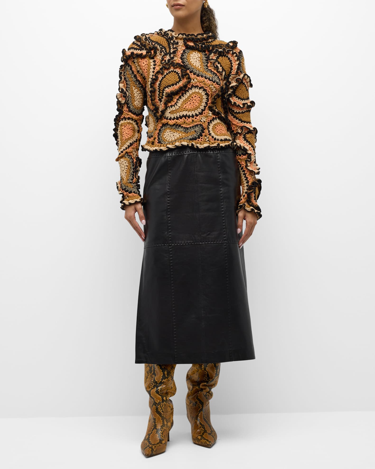 Ulla Johnson Sunara Ruffled Paisley Crochet Pullover Sweater | Neiman ...