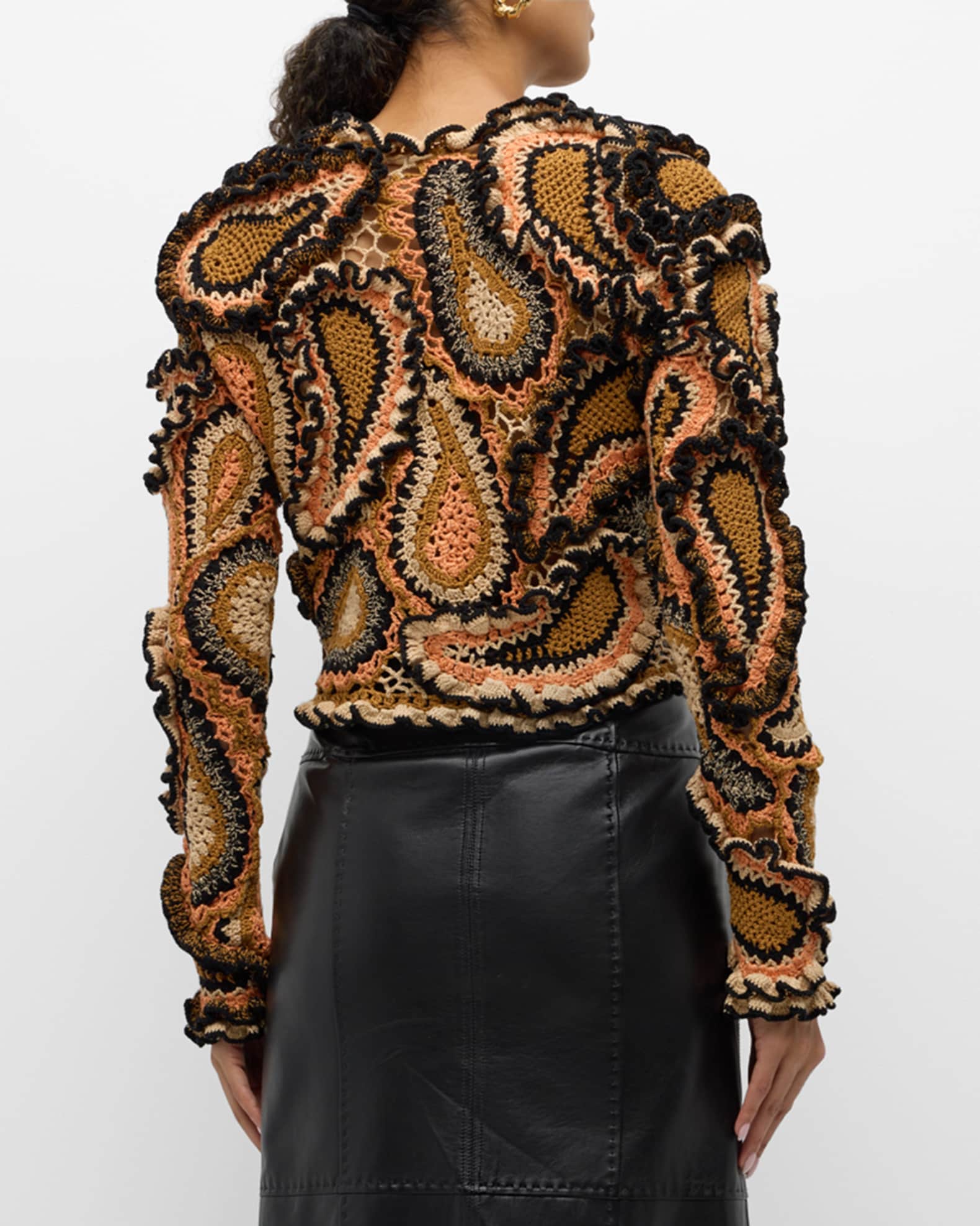 Ulla Johnson Sunara Ruffled Paisley Crochet Pullover Sweater | Neiman ...