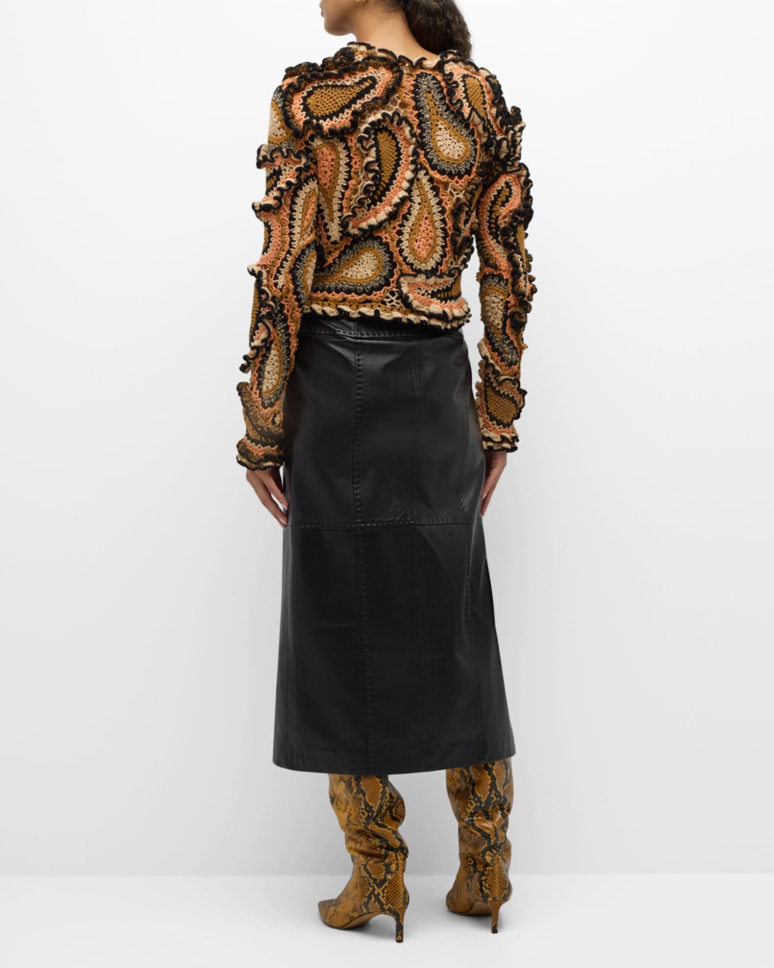 Ulla Johnson Sunara Ruffled Paisley Crochet Pullover Sweater | Neiman ...