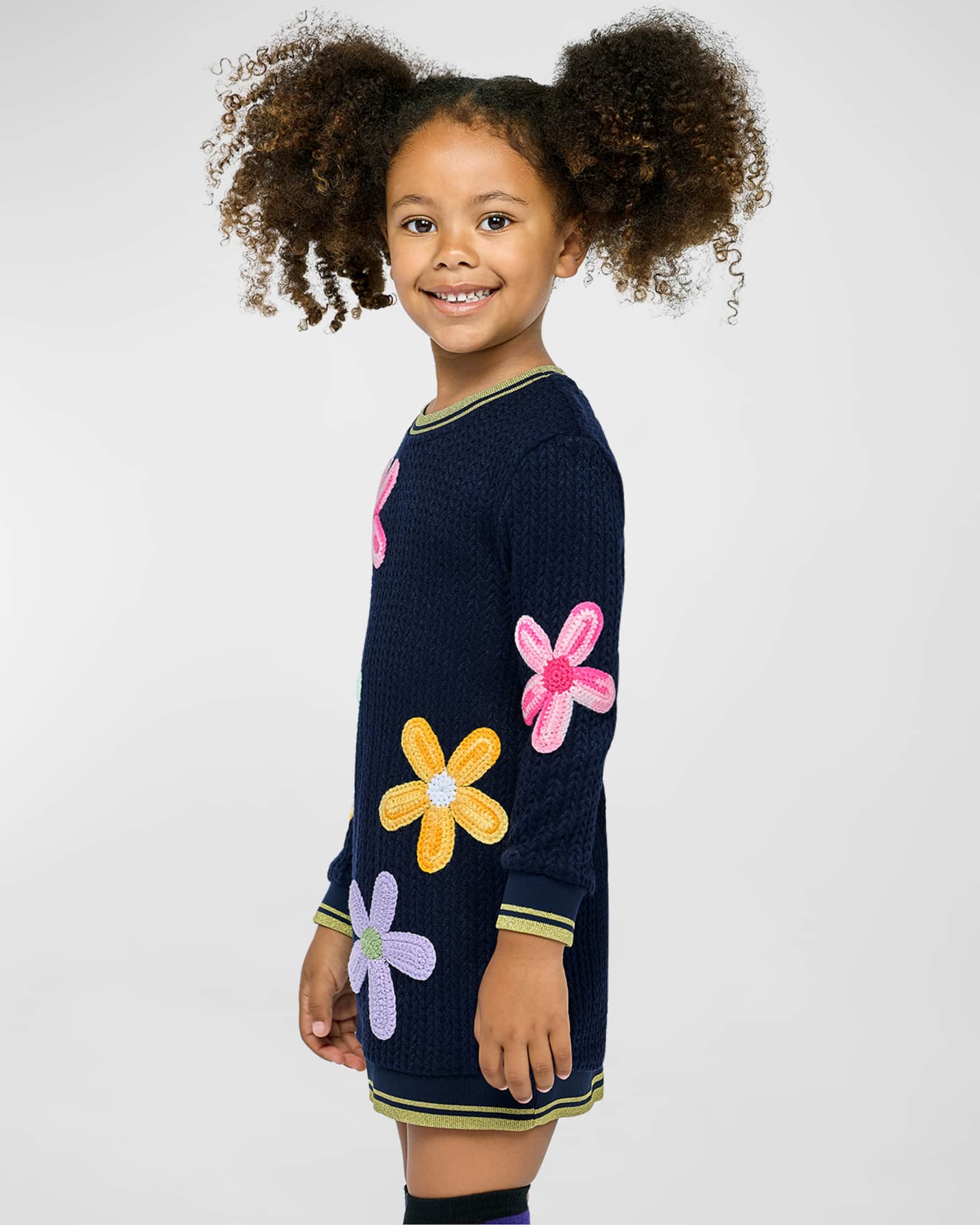 Hannah Banana Girl's Knit Sweater Dress W/ Crotchet Flowers, Size 4-14 ...