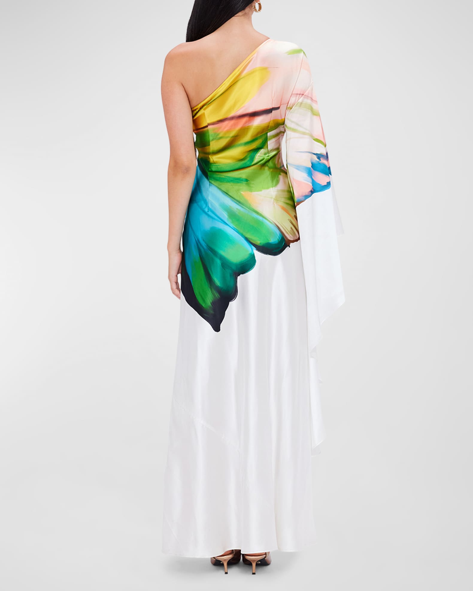 LEO LIN Mei One-Shoulder Butterfly-Print Gown | Neiman Marcus