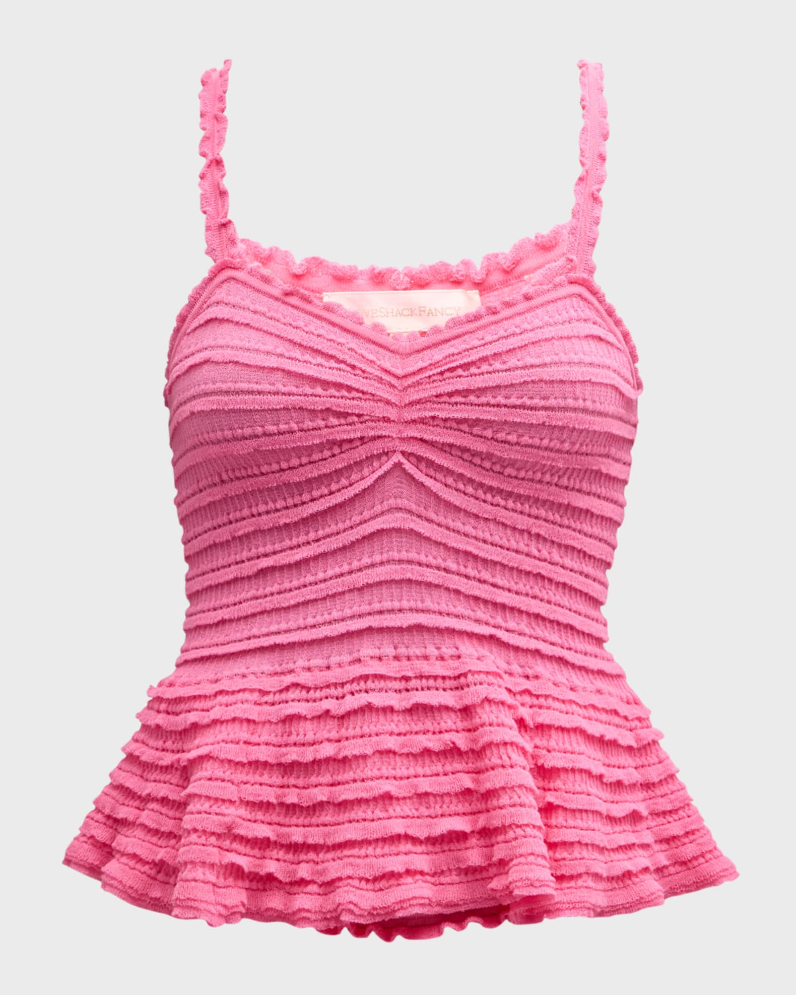 LoveShackFancy Azami Pleated Frill Peplum Top | Neiman Marcus