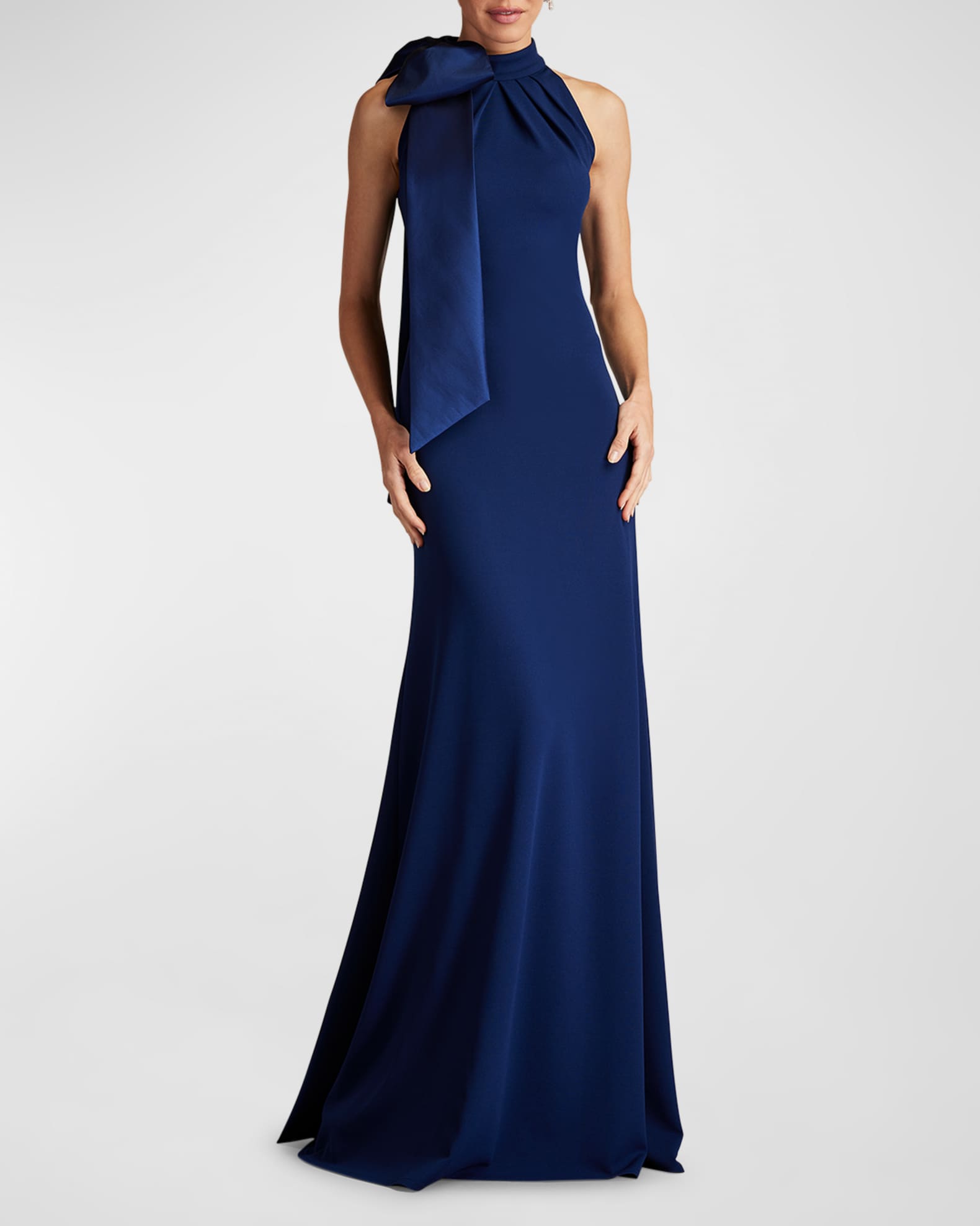 Tadashi Shoji Sleeveless Mock Neck Bow Gown Neiman Marcus