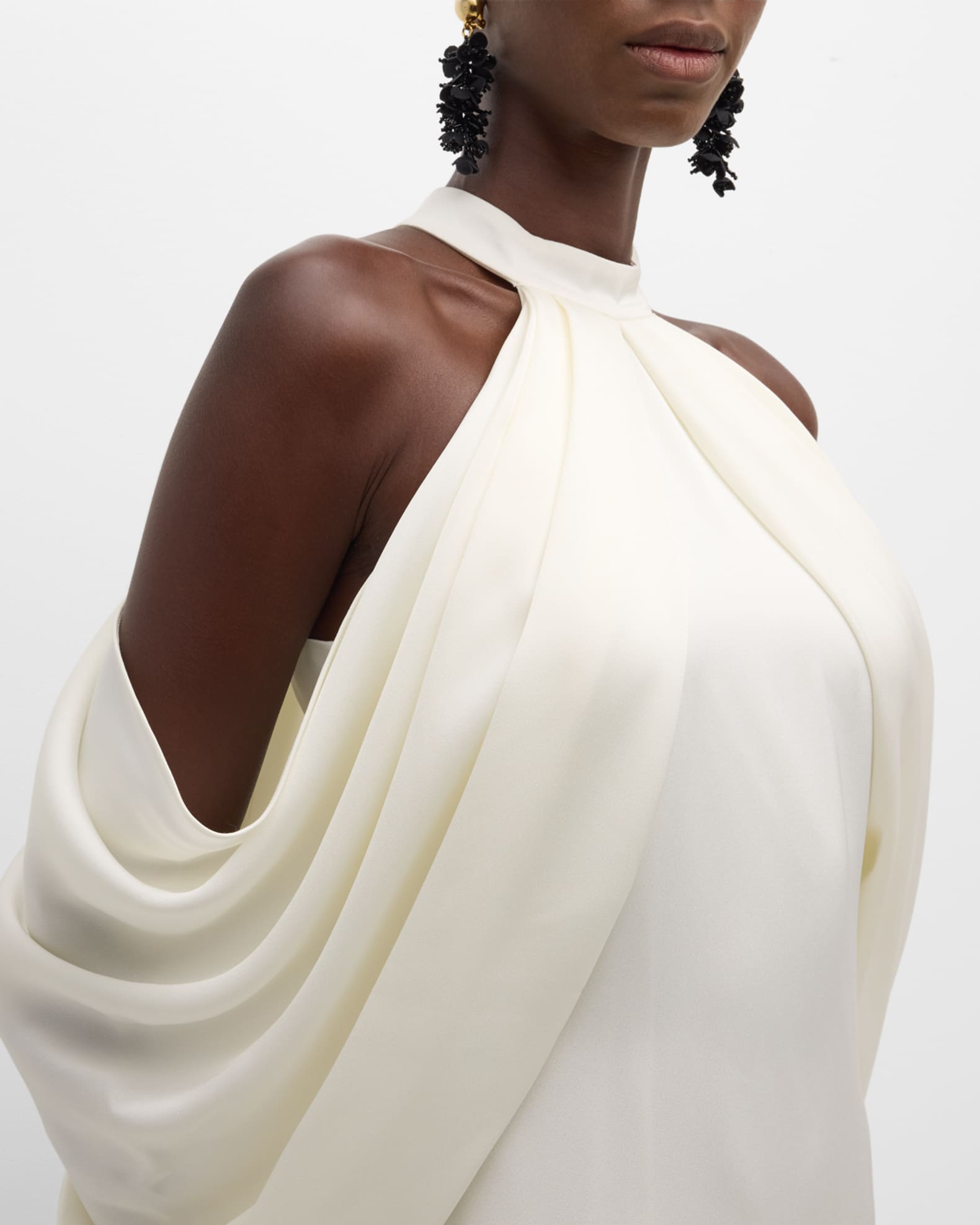 Badgley Mischka Collection Draped Cold-Shoulder Halter Gown | Neiman Marcus