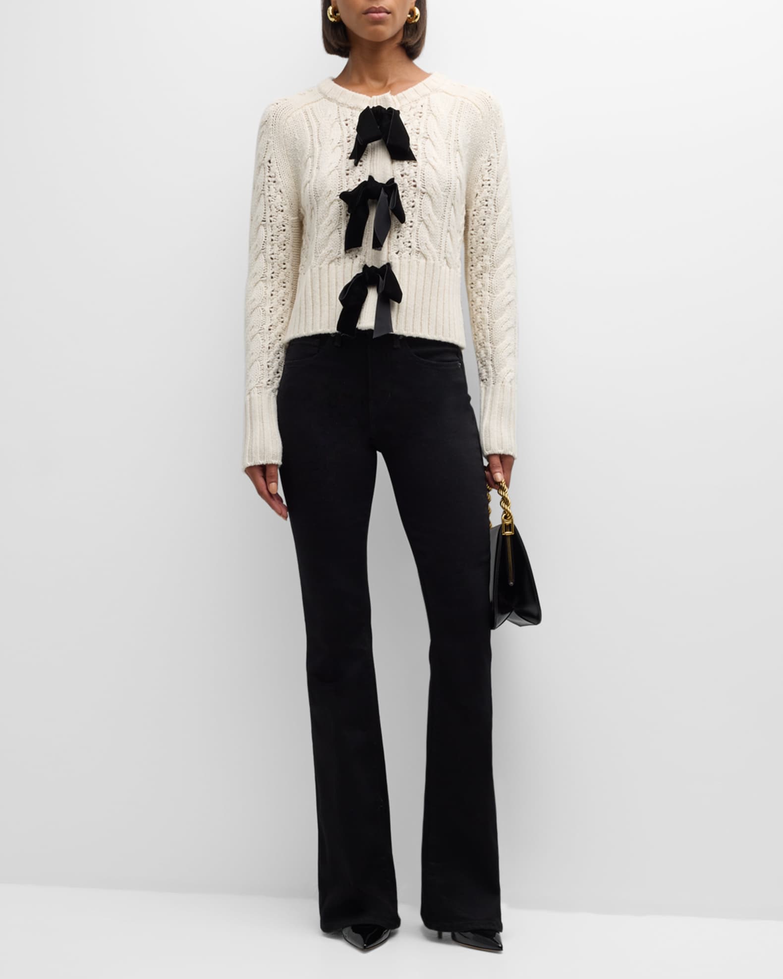 Veronica Beard Christina Cable-Knit Bow Sweater | Neiman Marcus