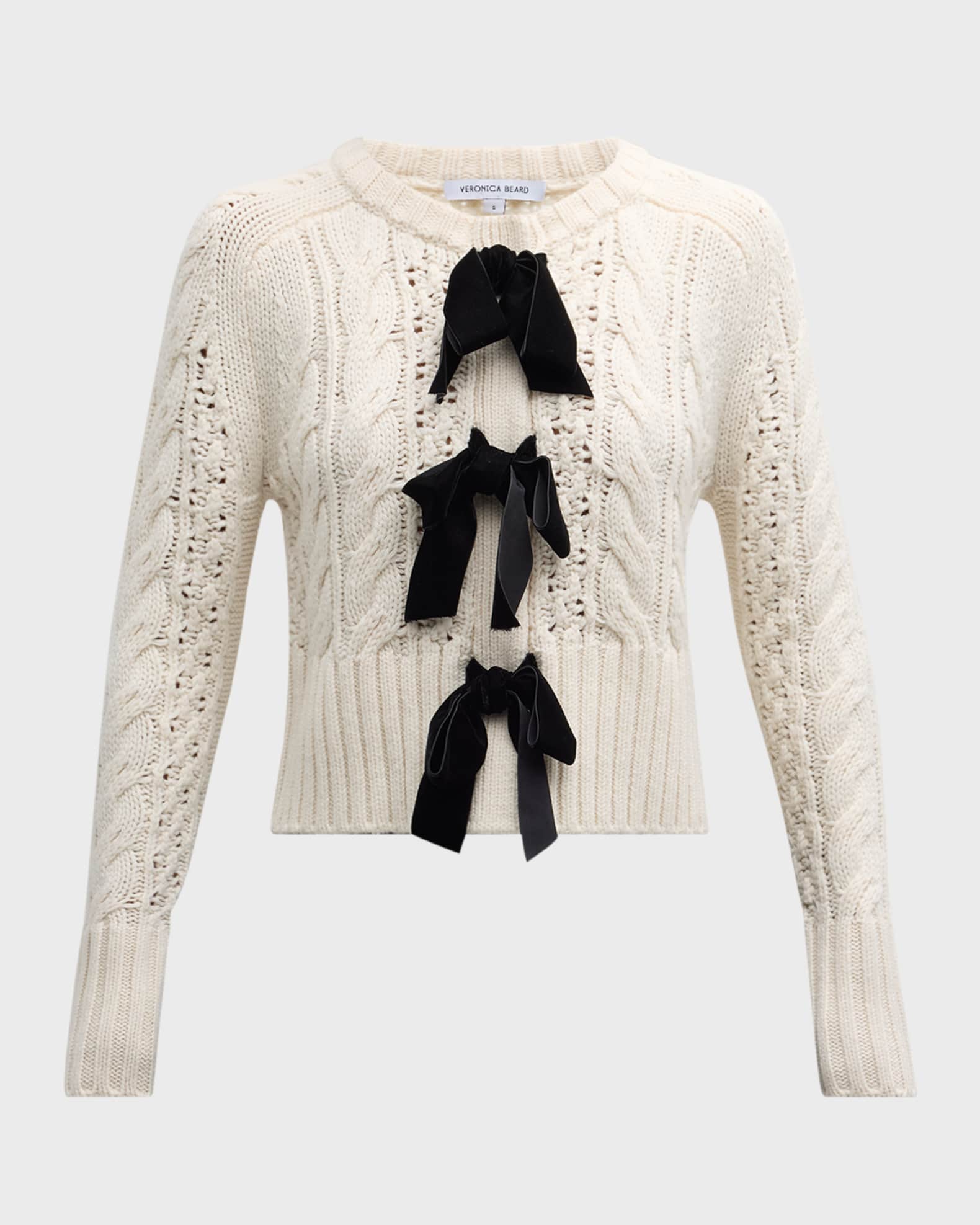 Veronica Beard Christina Cable-Knit Bow Sweater | Neiman Marcus