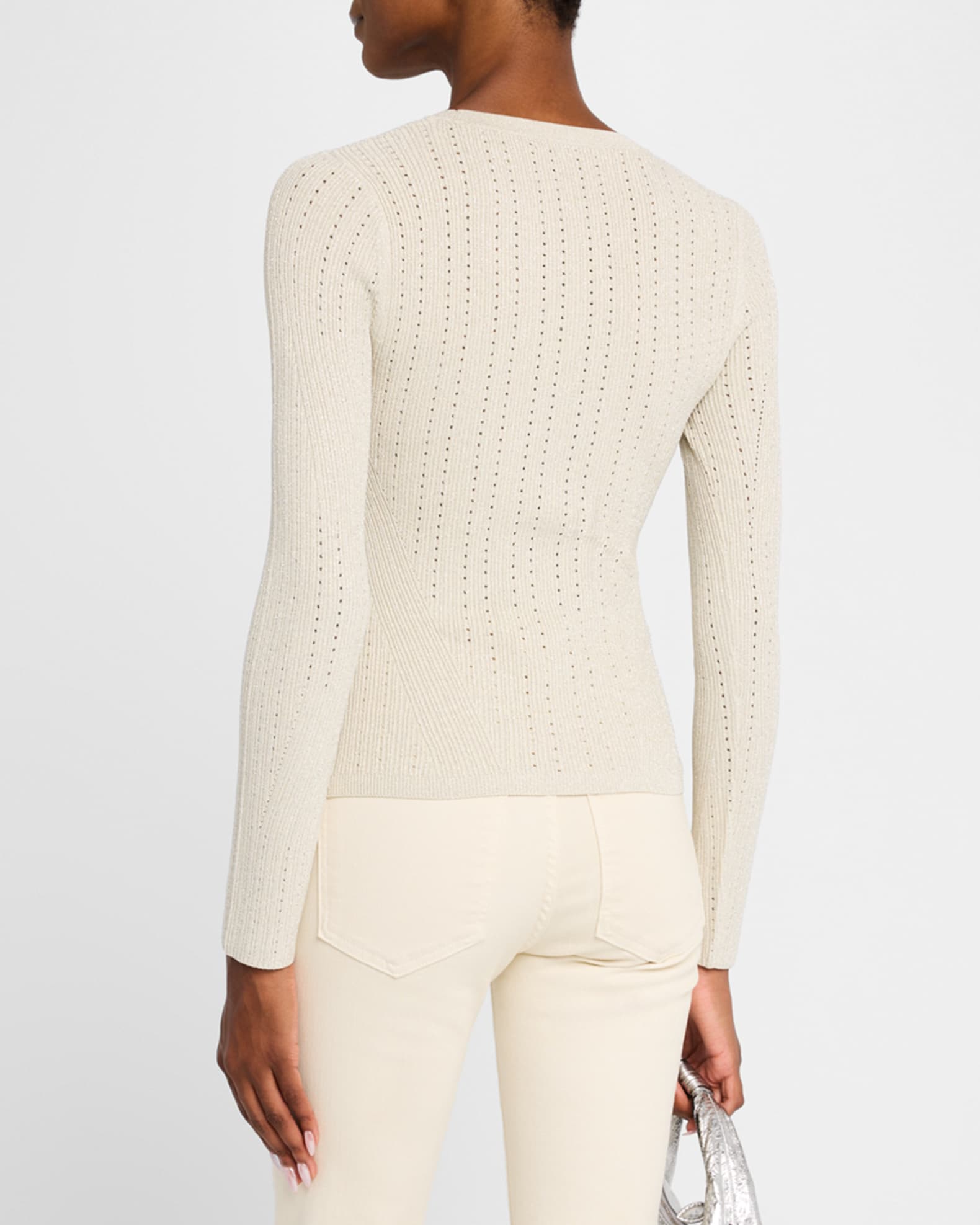 Veronica Beard Callie Metallic Knit V-Neck Sweater | Neiman Marcus