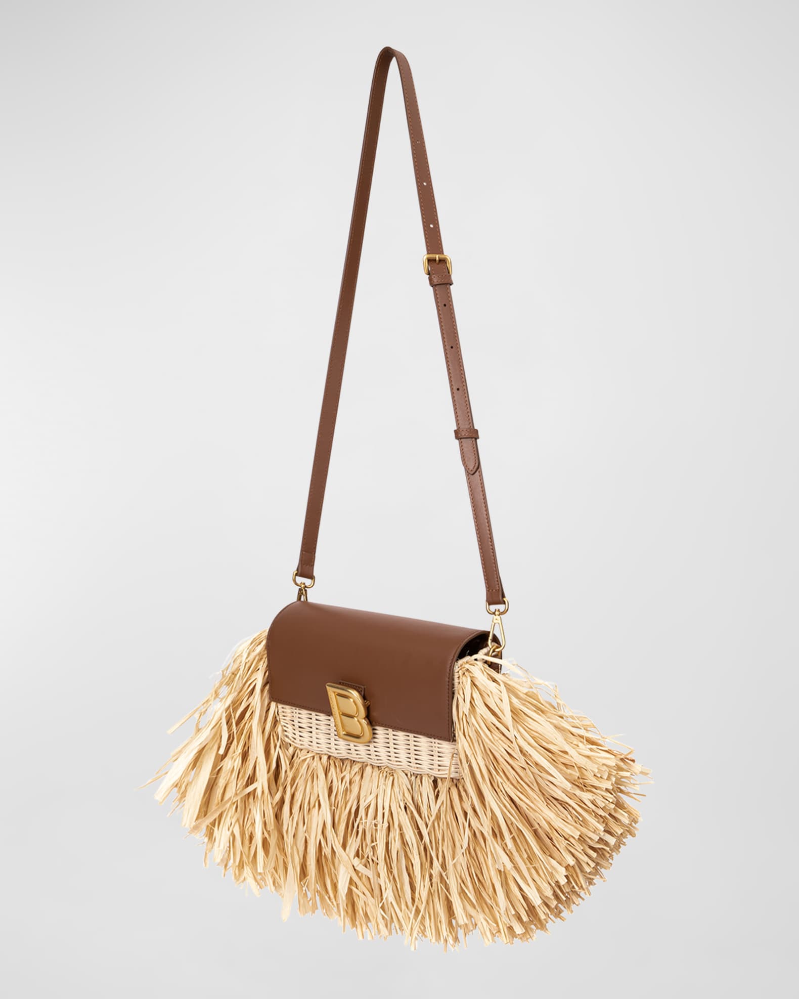 Brandon Blackwood Nia Medium Fringe Straw Crossbody Bag | Neiman Marcus