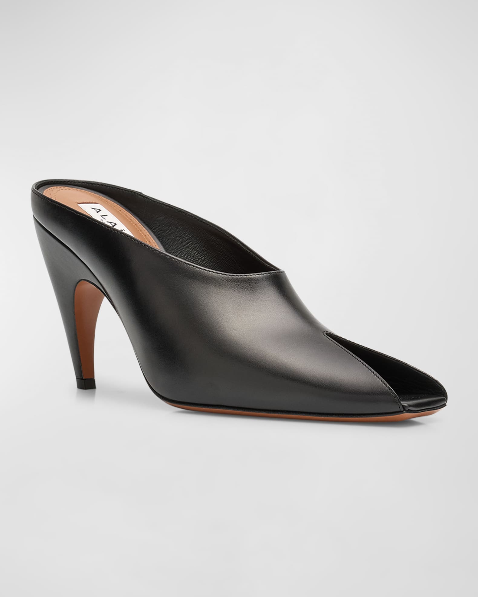 ALAIA Leather Peep-Toe Mules | Neiman Marcus