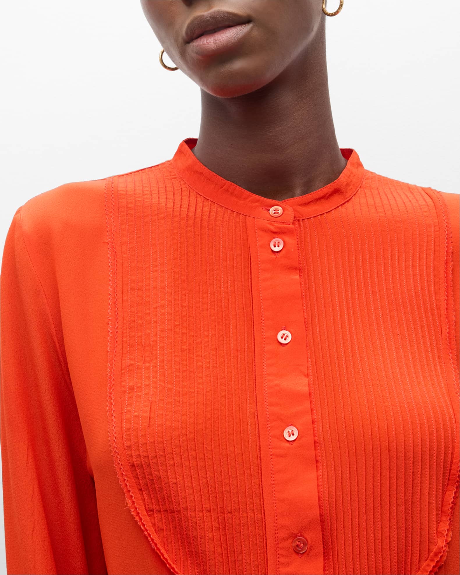 Vanessa Bruno Natsumi Pintuck Button-Down Silk Blouse | Neiman Marcus