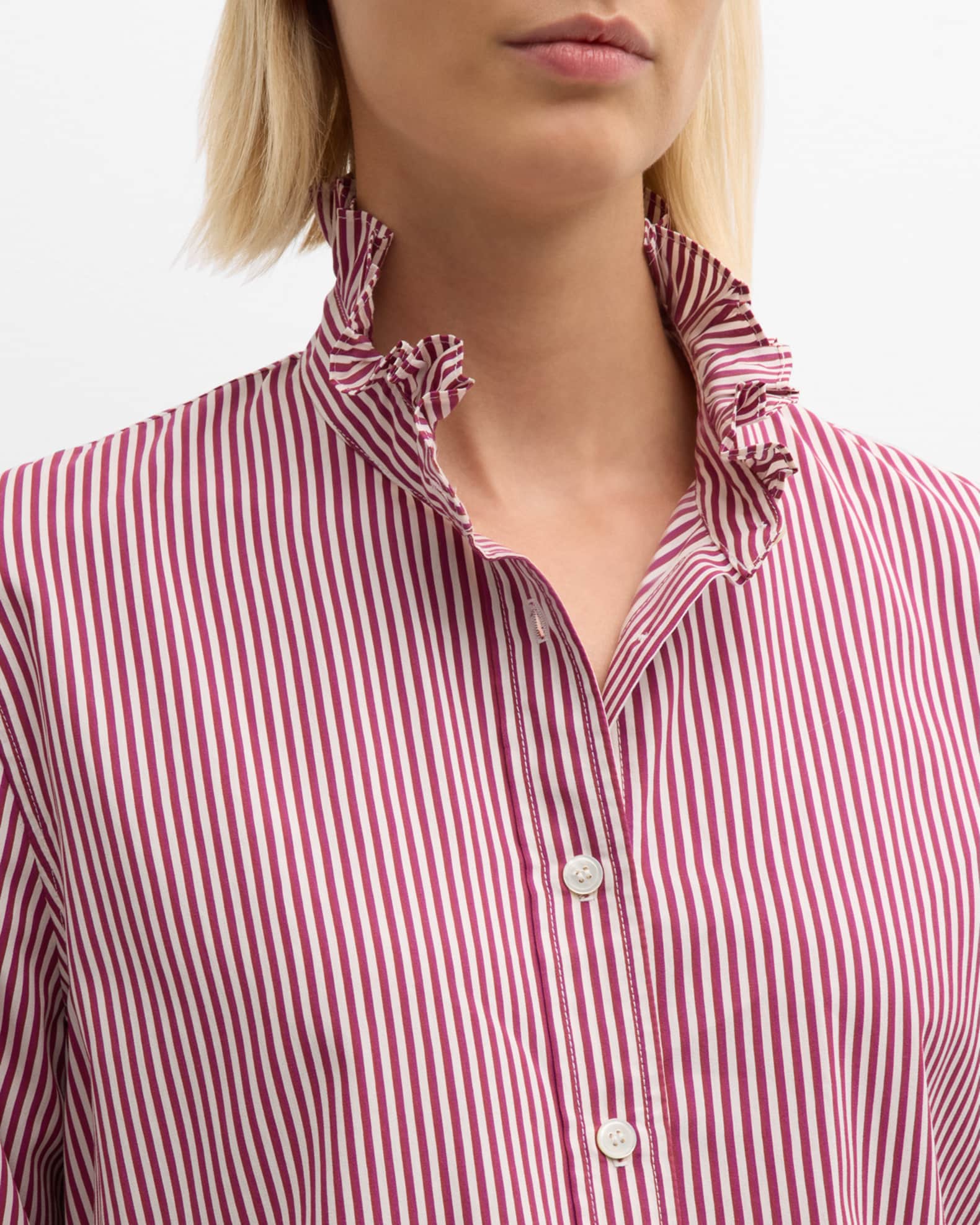 Vanessa Bruno Sidney Striped Ruffle-Trim Shirt | Neiman Marcus