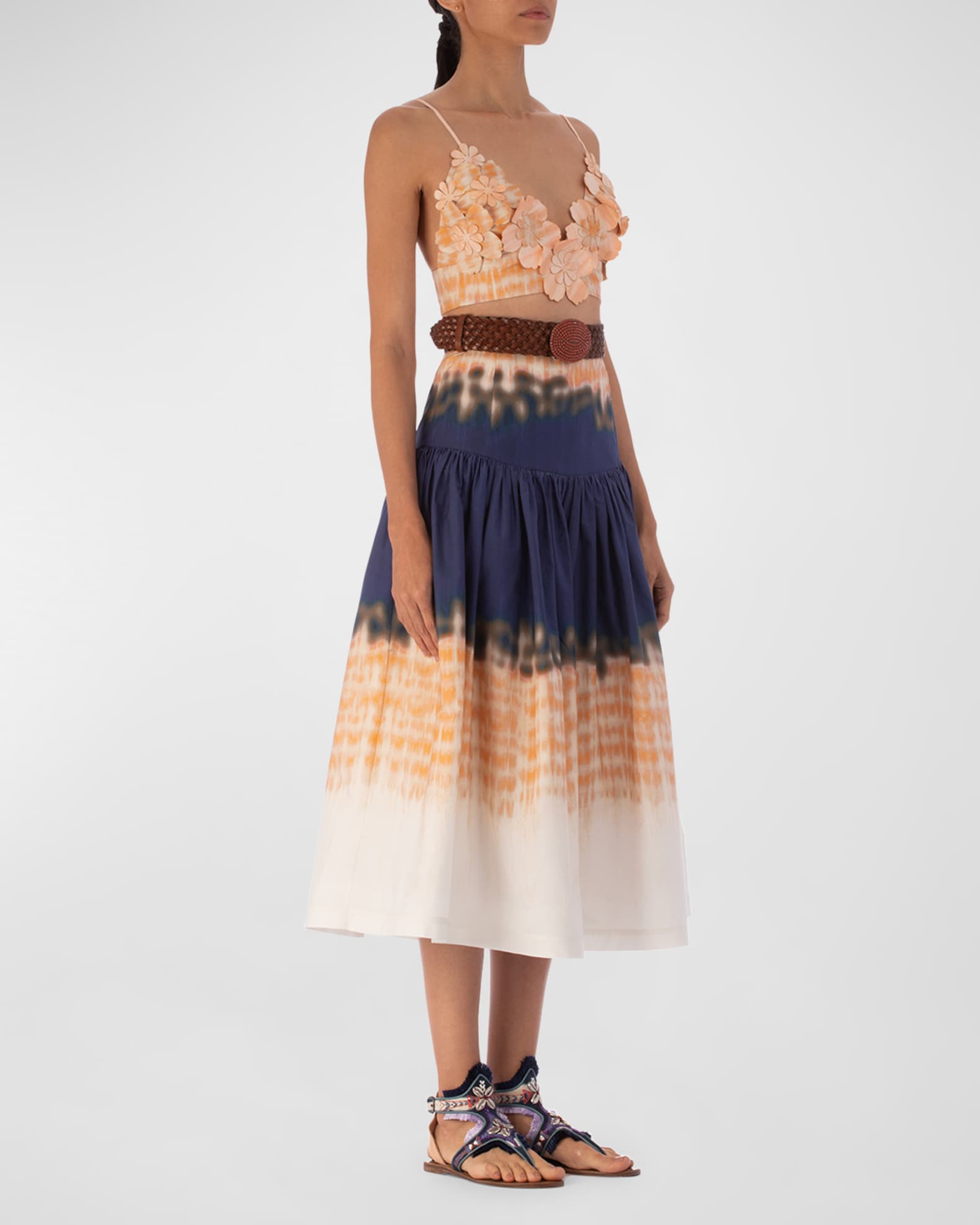 Silvia Tcherassi Ibbie Flower Tie-Dye Crop Top | Neiman Marcus