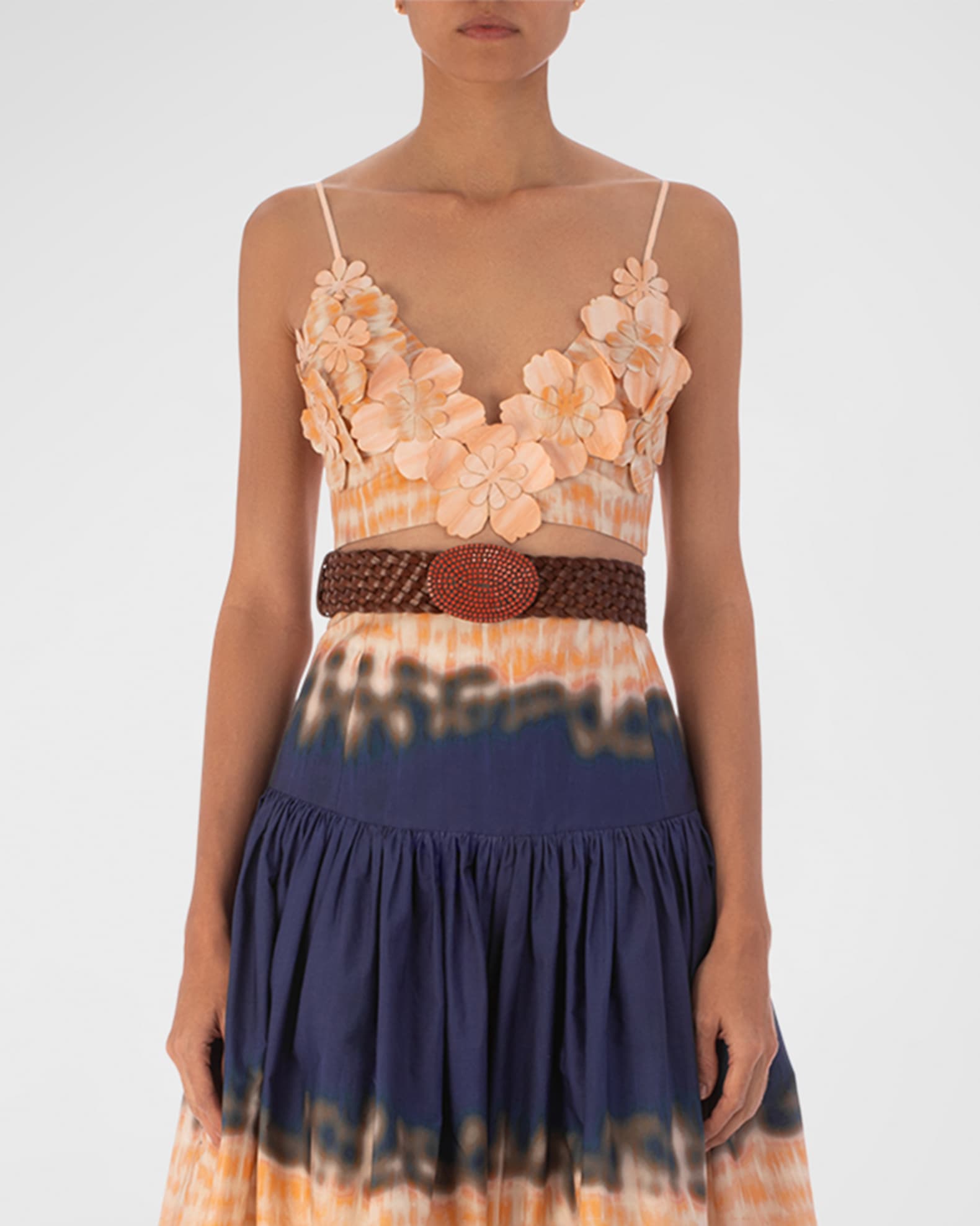 Silvia Tcherassi Ibbie Flower Tie-Dye Crop Top | Neiman Marcus