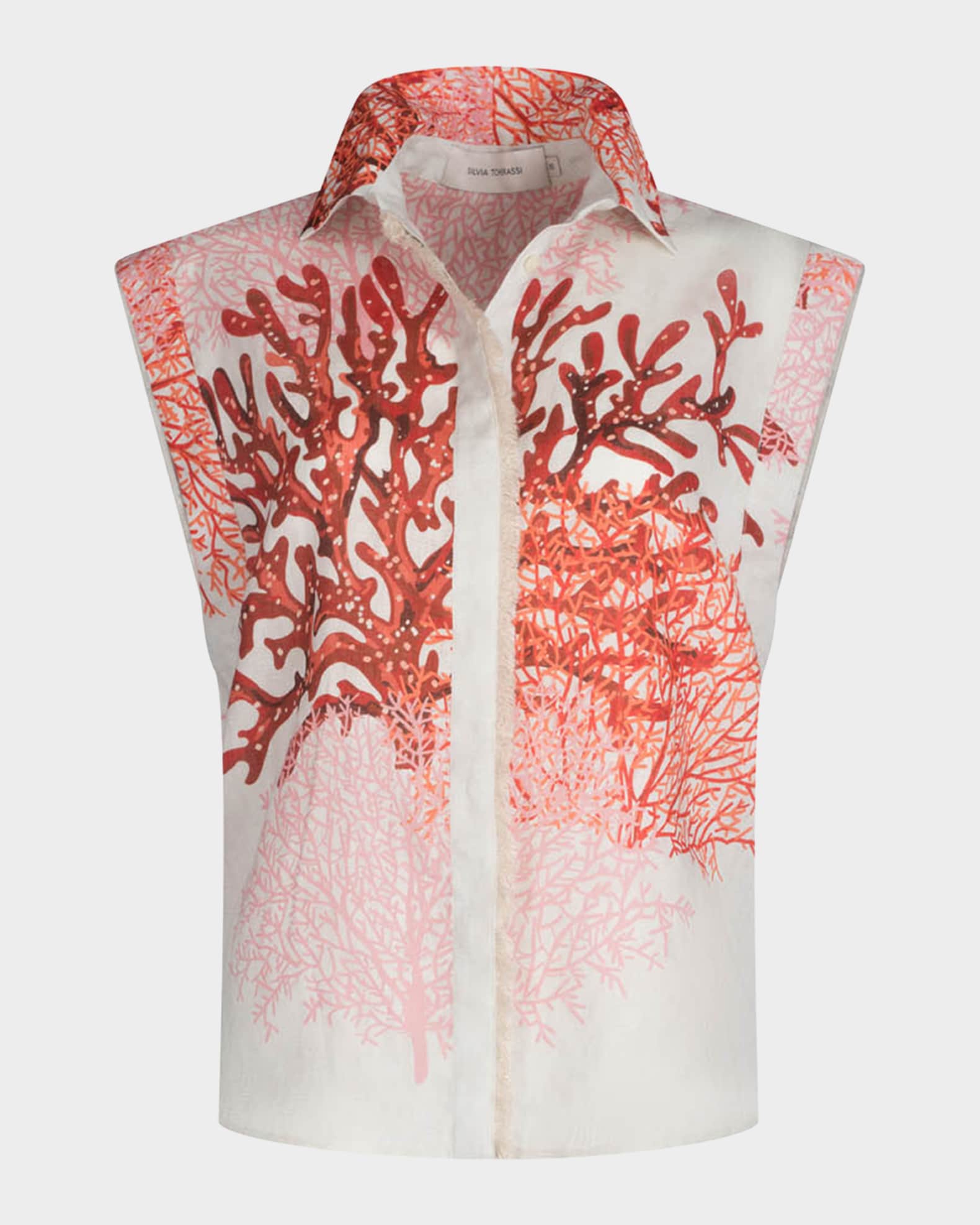 Silvia Tcherassi Rina Coral-Print Sleeveless Linen Blouse | Neiman Marcus