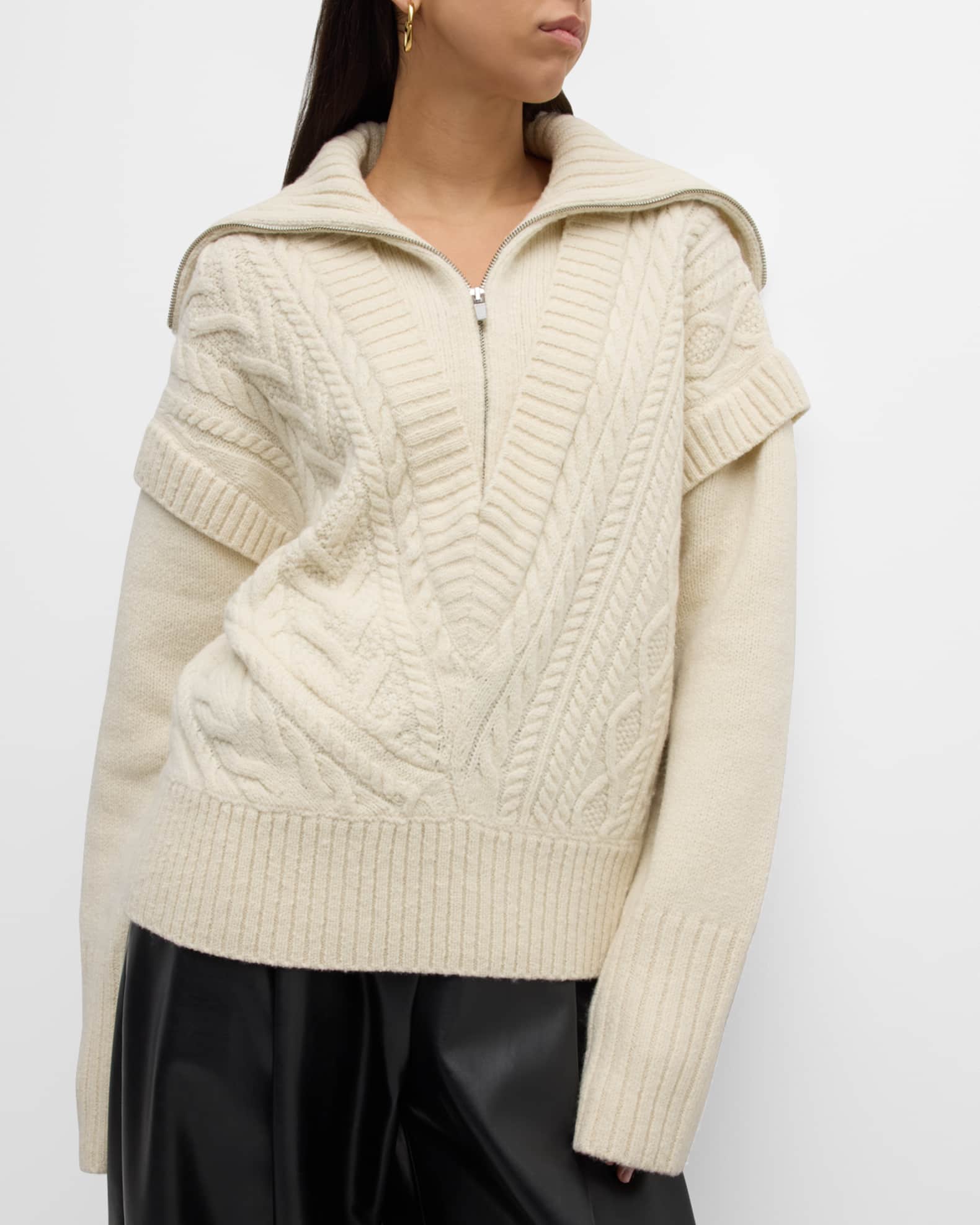 A.L.C. Callie Cable-Knit Half-Zip Sweater | Neiman Marcus