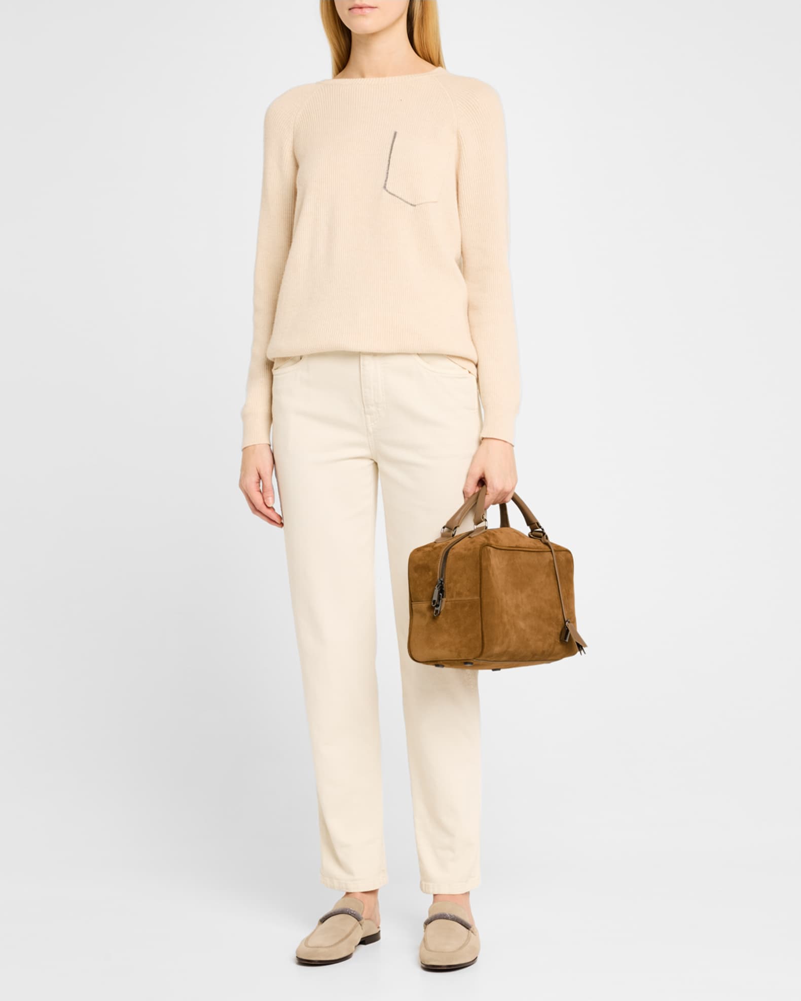 Brunello Cucinelli Boston Large Suede Top-Handle Bag | Neiman Marcus