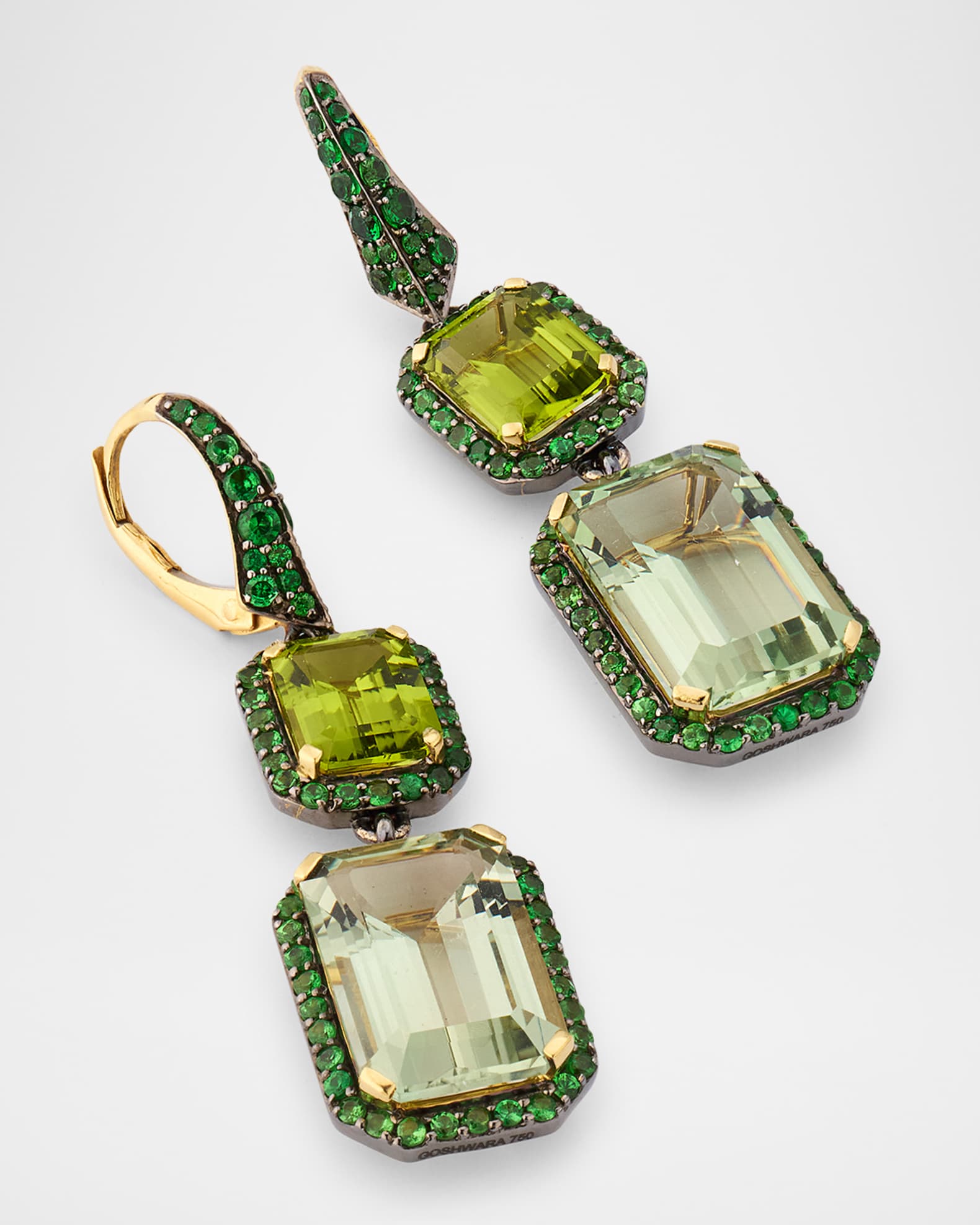 Goshwara Rain Forest Peridot and Presiolite Emerald Cut Earrings with ...