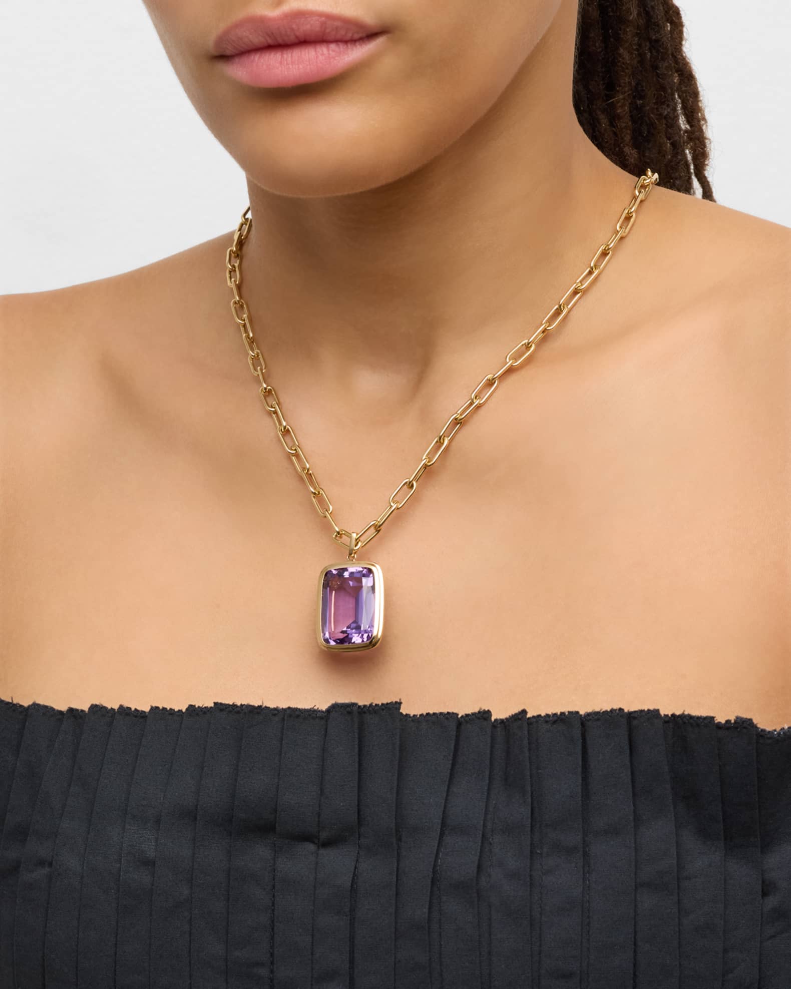Goshwara 18K Yellow Gold Manhattan Amethyst Cushion Pendant Necklace ...