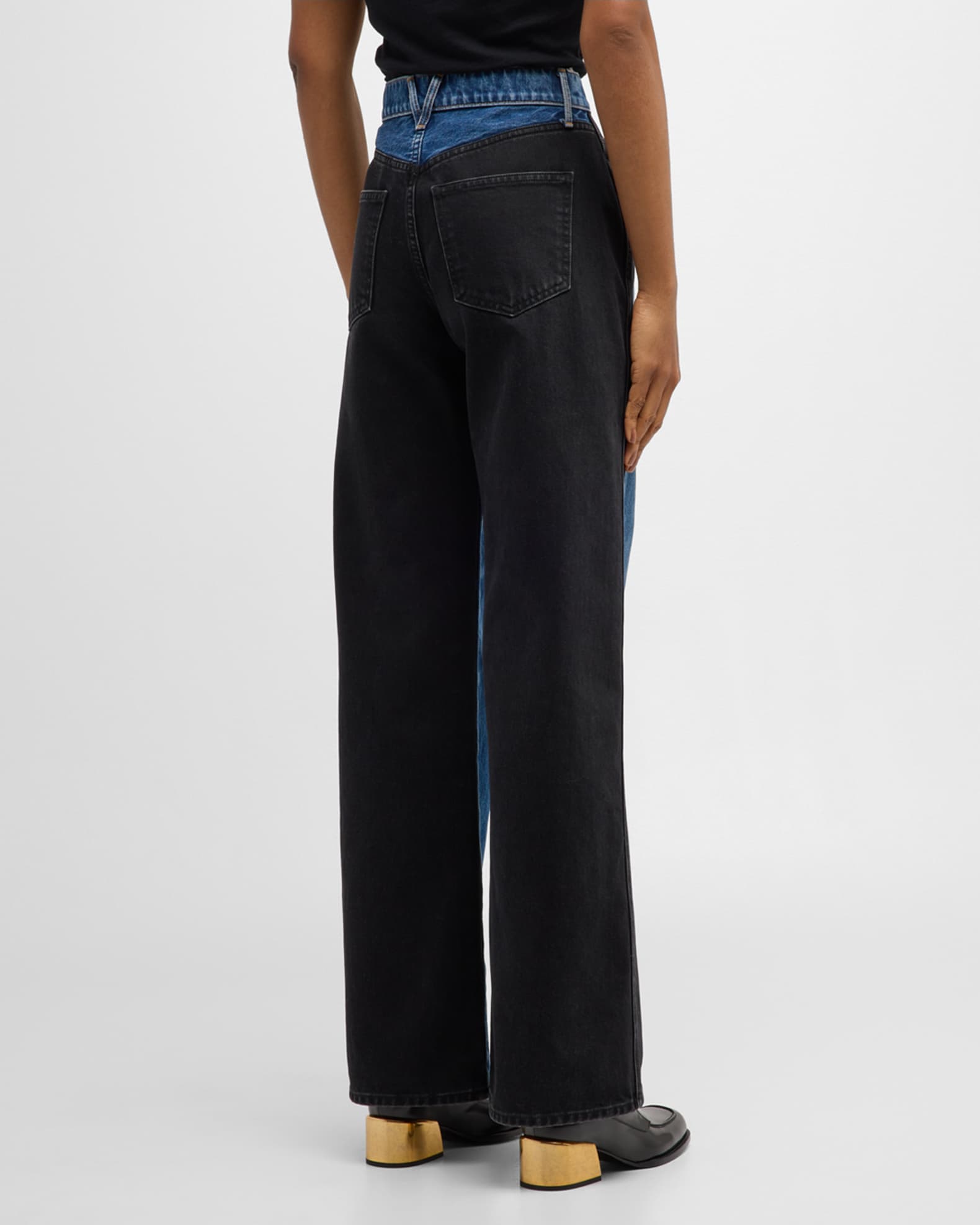 Veronica Beard Taylor Wide-Leg Two-Tone Jeans | Neiman Marcus