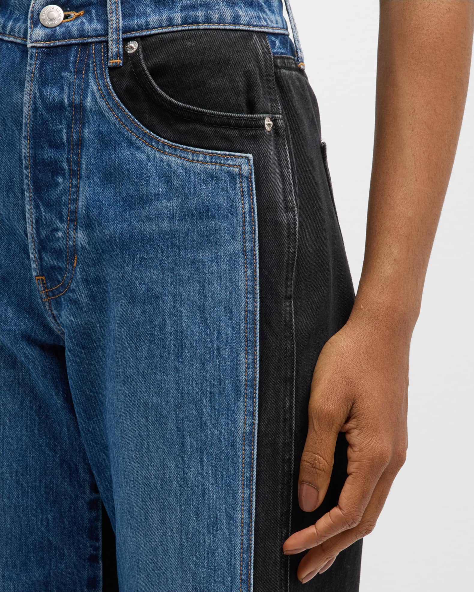 Veronica Beard Taylor Wide-Leg Two-Tone Jeans | Neiman Marcus