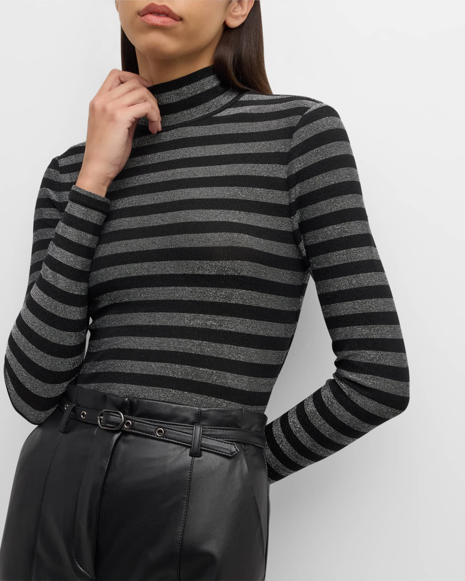 Veronica Beard Nate Stripe Turtleneck Top | Neiman Marcus