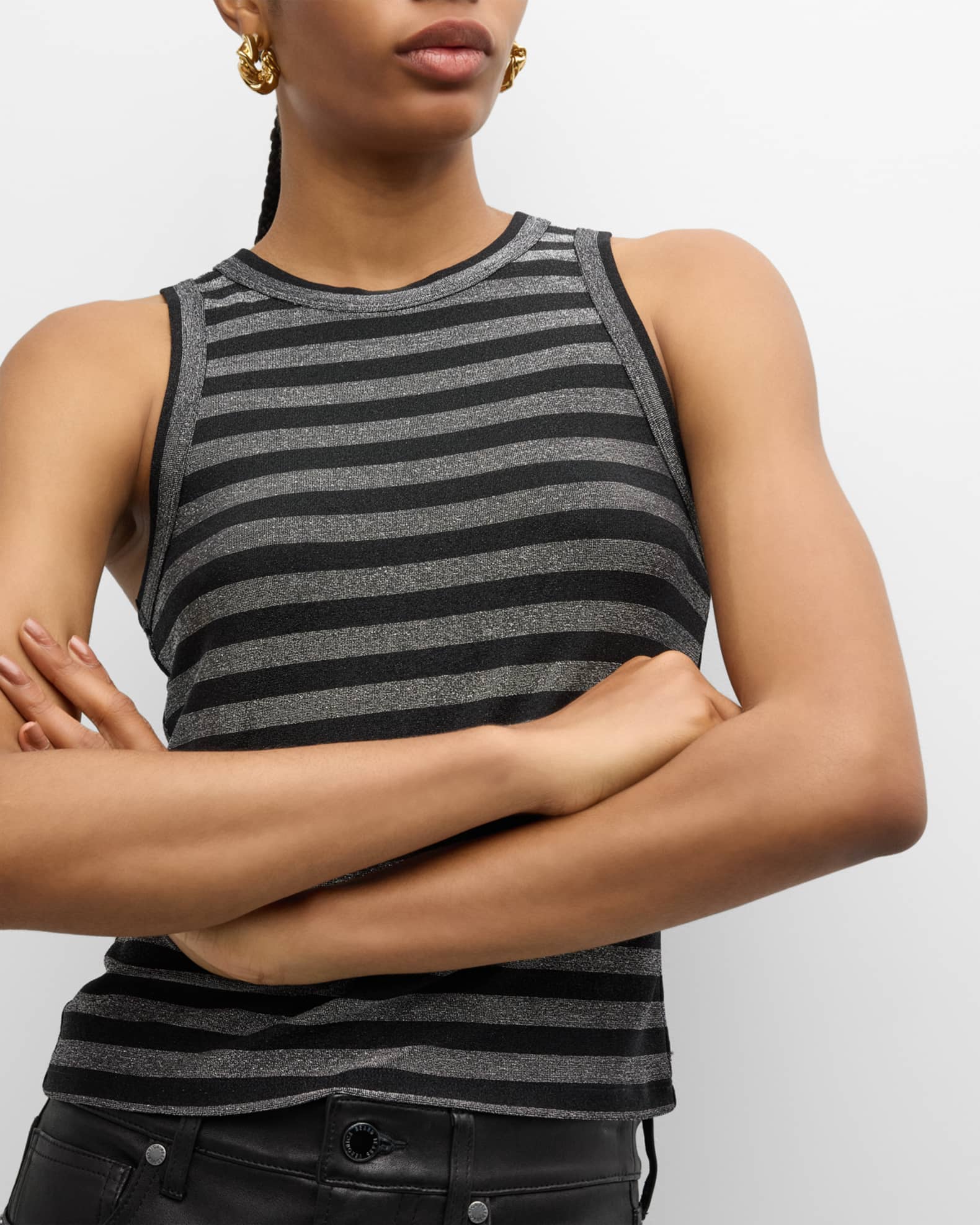 Veronica Beard Jordyn Stripe Cropped Tank Top | Neiman Marcus