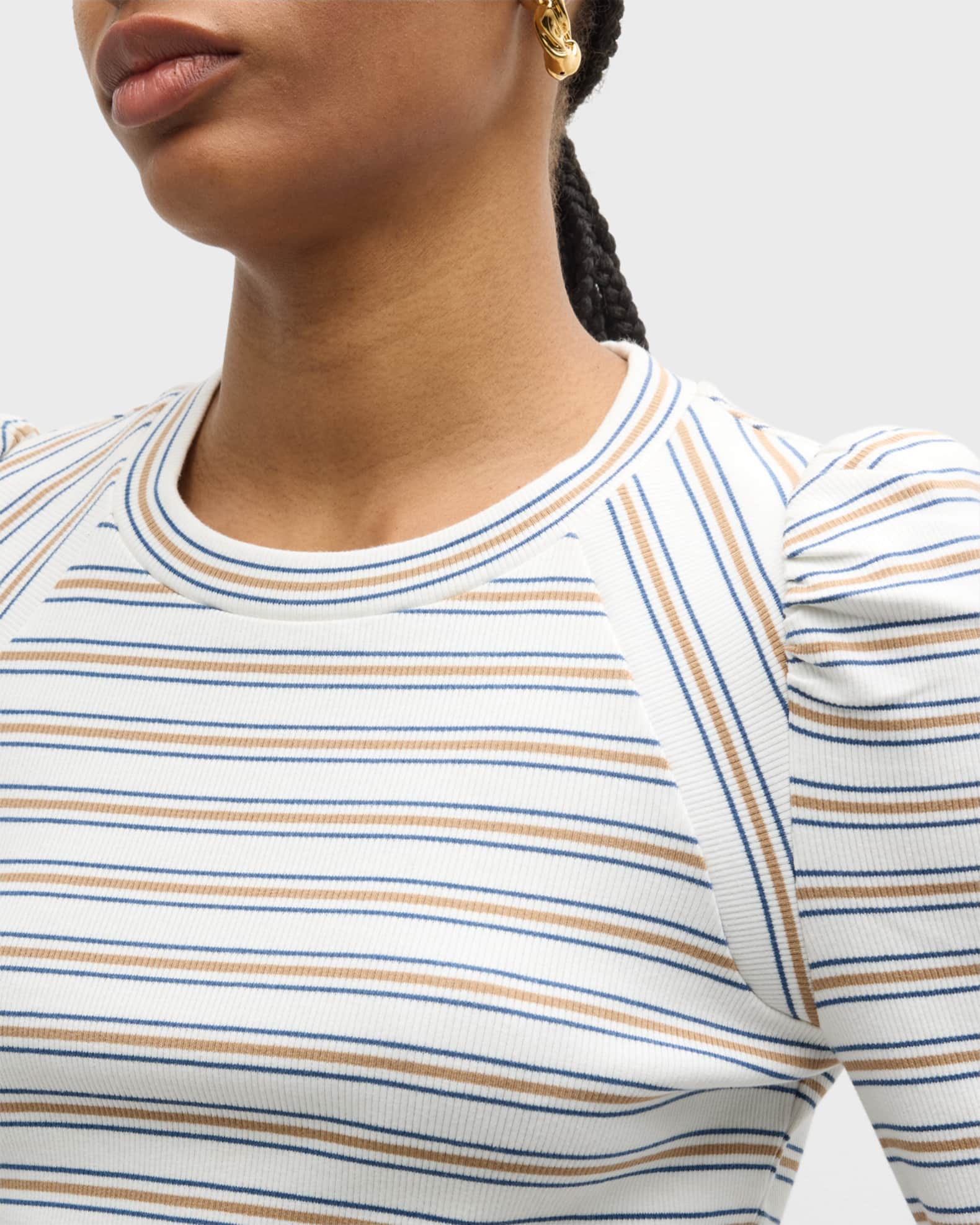 Veronica Beard Delano Stripe Puff-Sleeve Top | Neiman Marcus