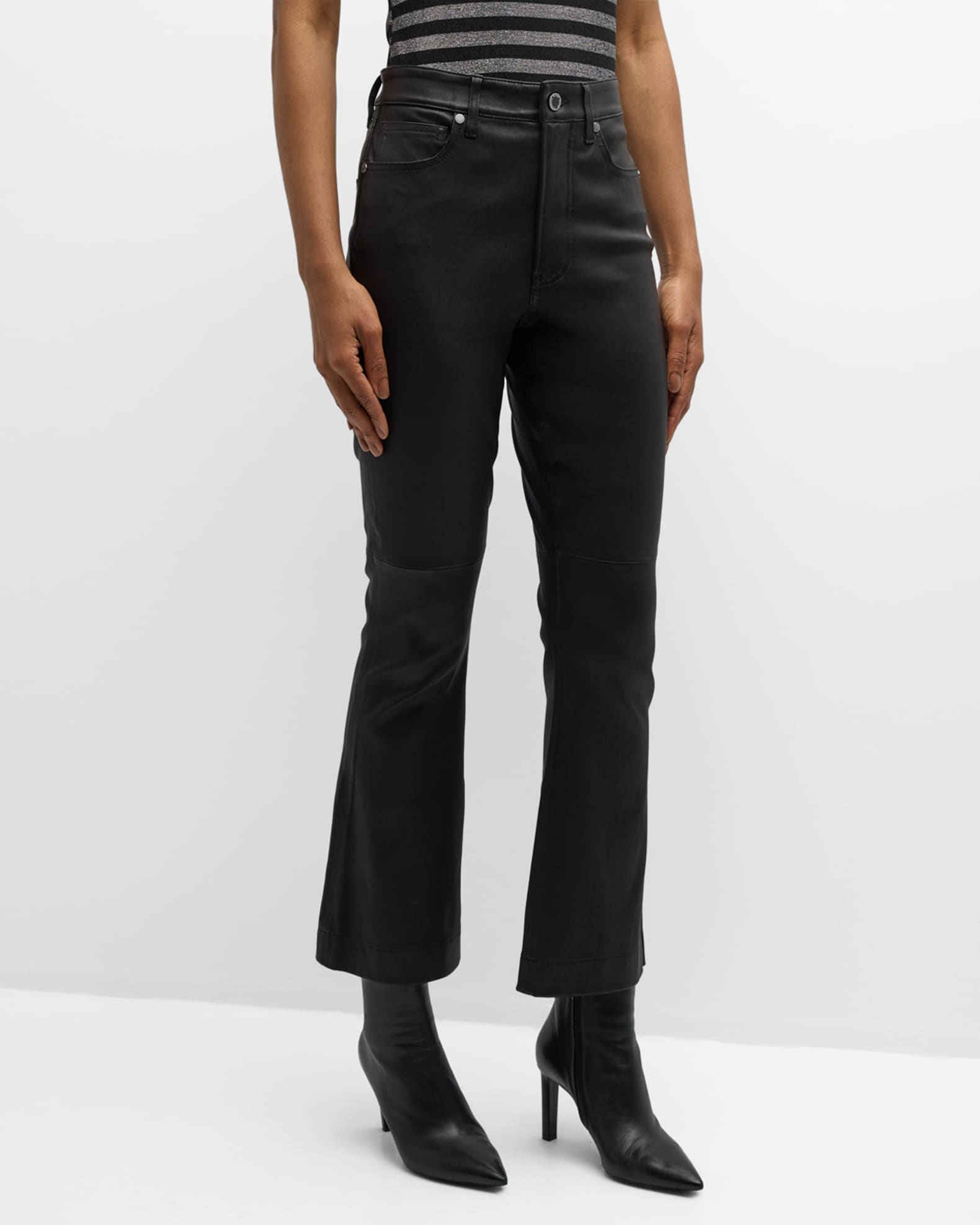 Veronica Beard Carson Leather High-Rise Ankle Flare Jeans | Neiman Marcus
