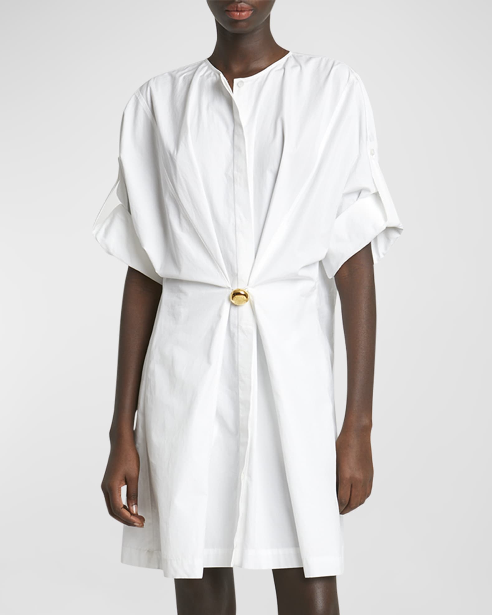 Loewe Gathered Mini Dress with Button Detail | Neiman Marcus