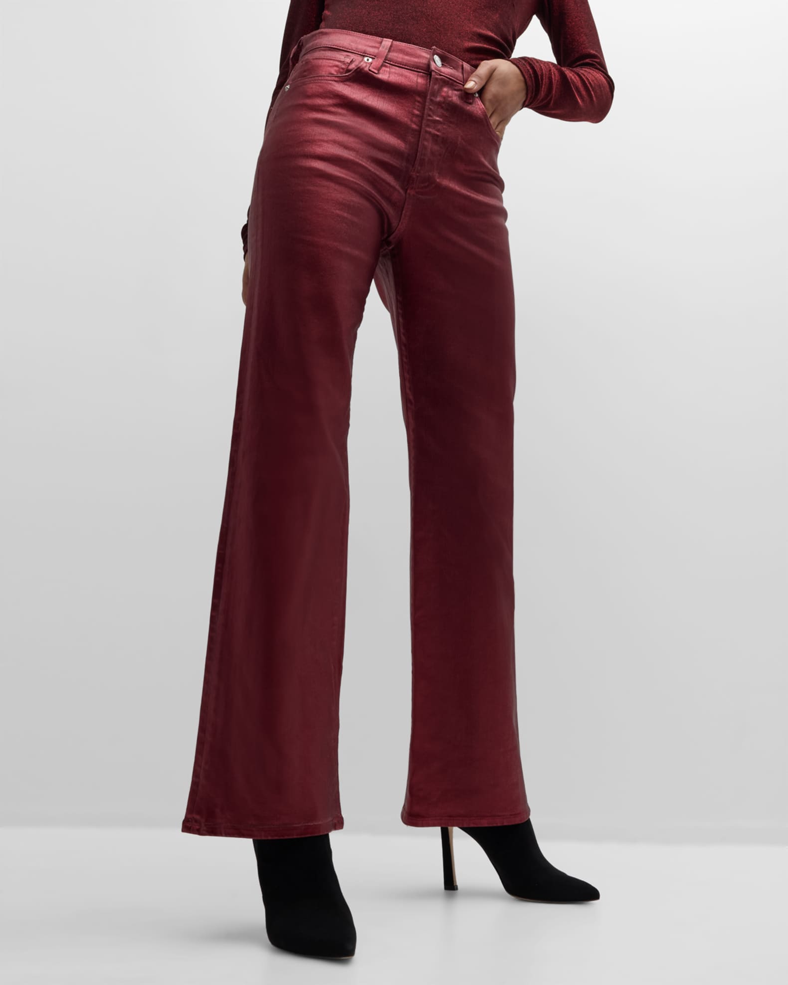 Veronica Beard Crosbie Wide-Leg Coated Jeans | Neiman Marcus